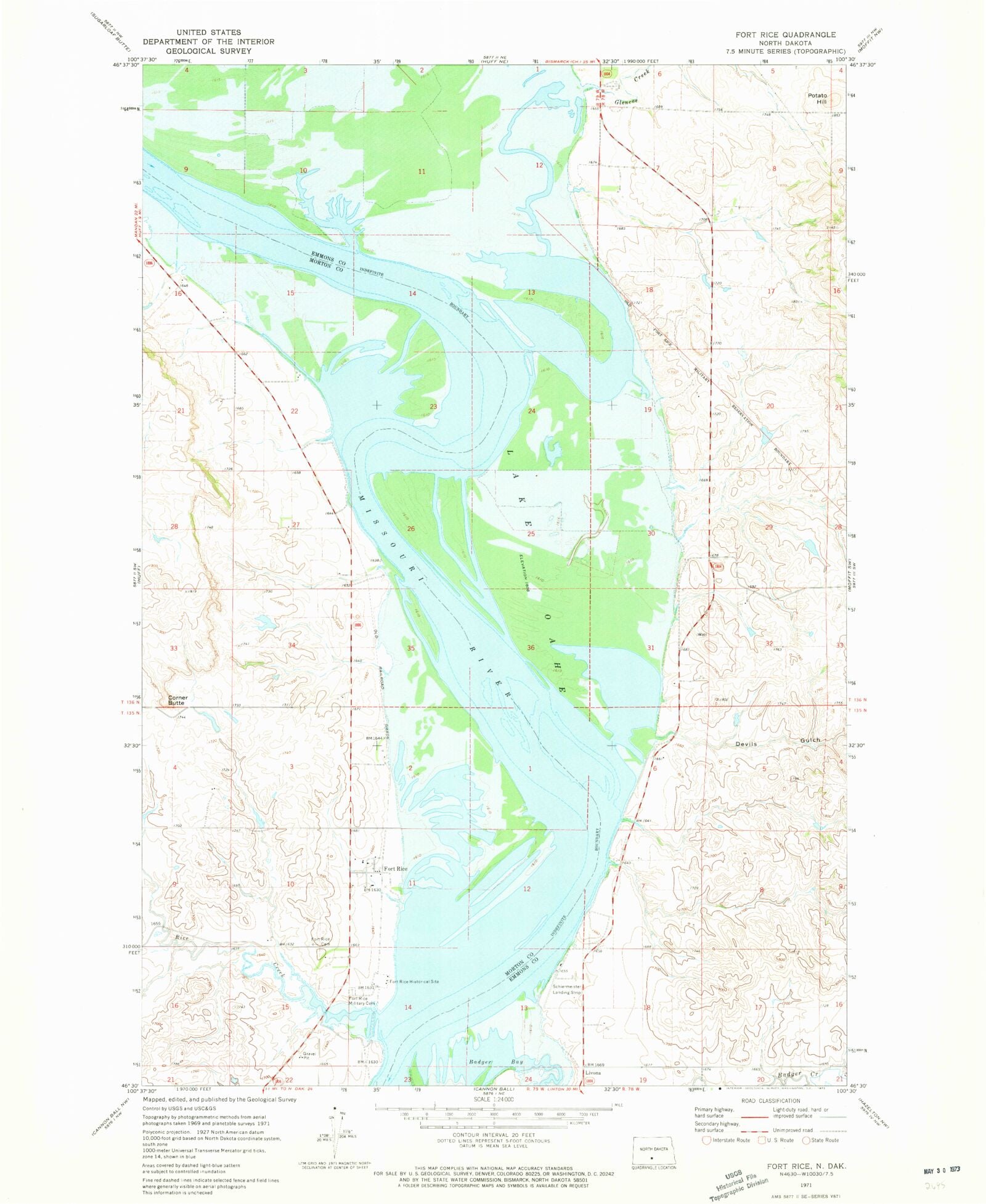 Classic USGS Fort Rice North Dakota 7.5'x7.5' Topo Map – MyTopo Map Store