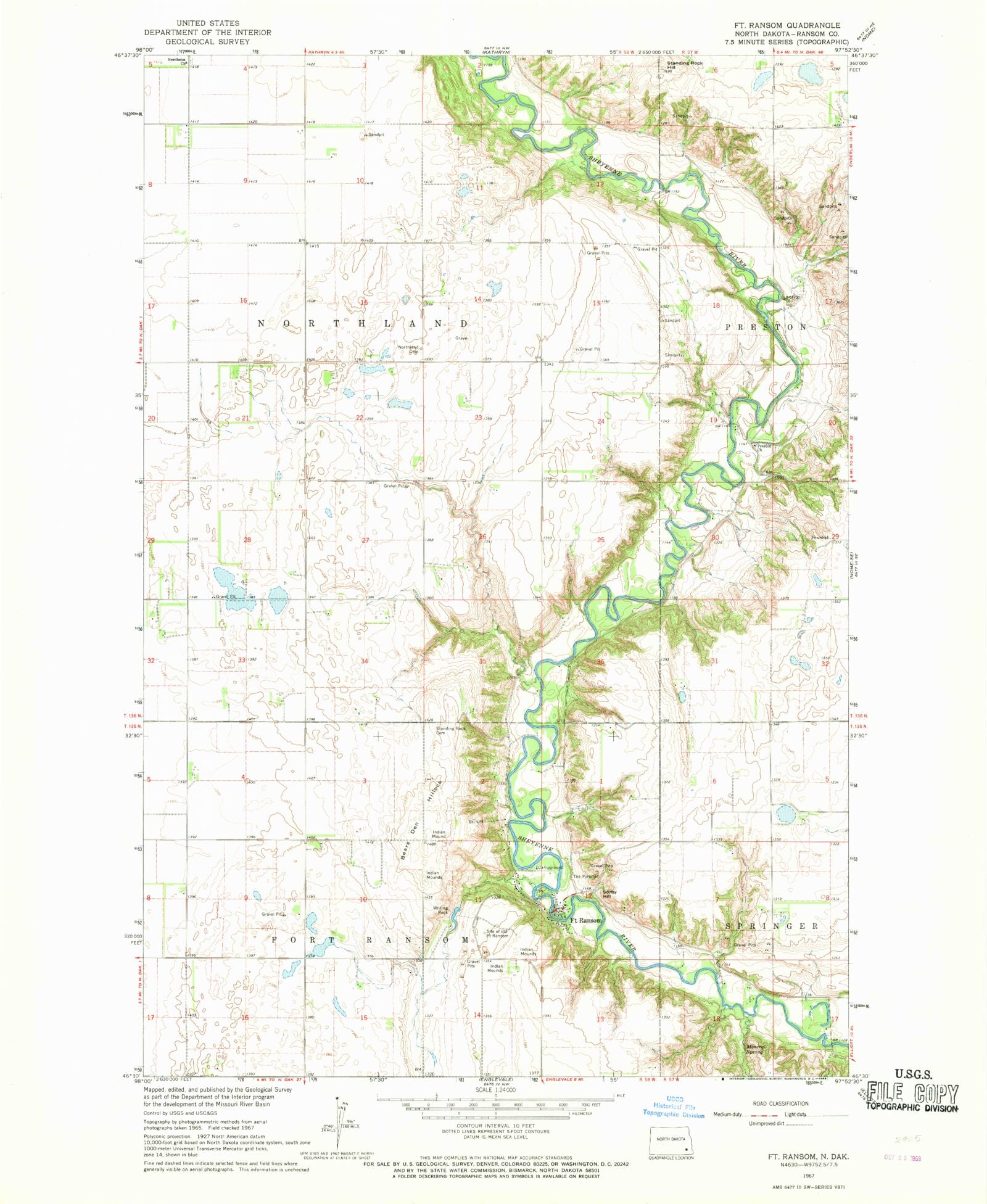 Classic USGS Fort Ransom North Dakota 7.5'x7.5' Topo Map – MyTopo Map Store