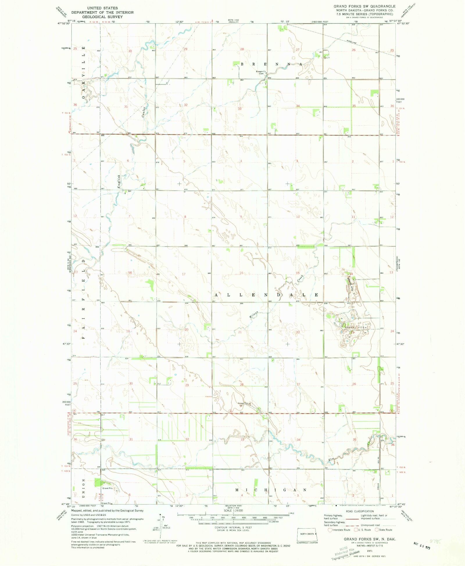 Classic USGS Grand Forks SW North Dakota 7.5'x7.5' Topo Map – MyTopo ...