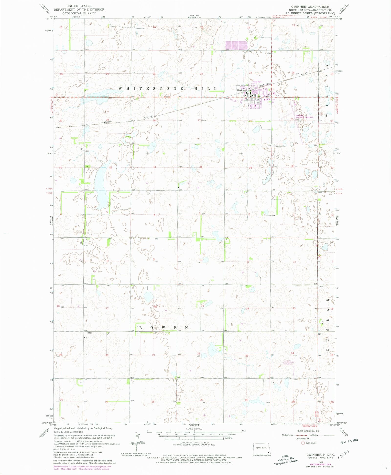 Classic USGS Gwinner North Dakota 7.5'x7.5' Topo Map – MyTopo Map Store
