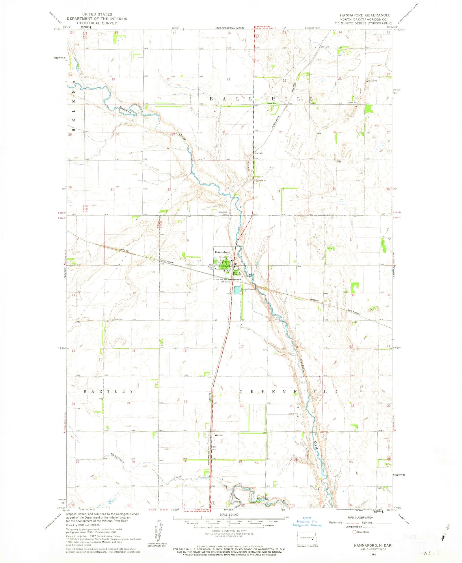 Classic USGS Hannaford North Dakota 7.5'x7.5' Topo Map – MyTopo Map Store
