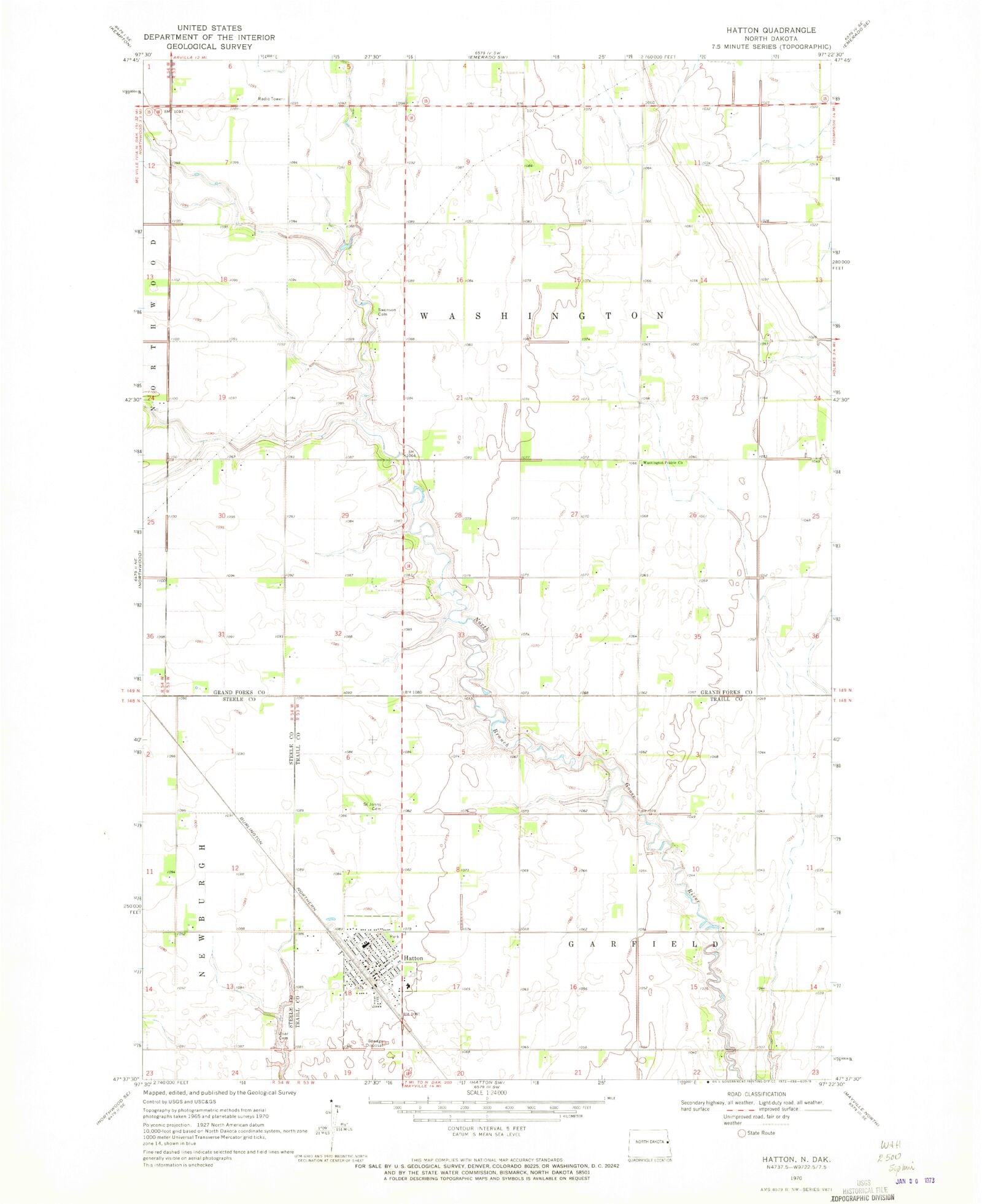 Classic USGS Hatton North Dakota 7.5'x7.5' Topo Map – MyTopo Map Store