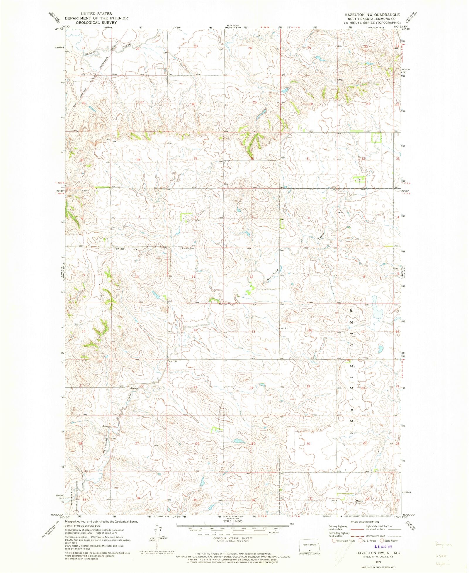 Classic USGS Hazelton NW North Dakota 7.5'x7.5' Topo Map – MyTopo Map Store