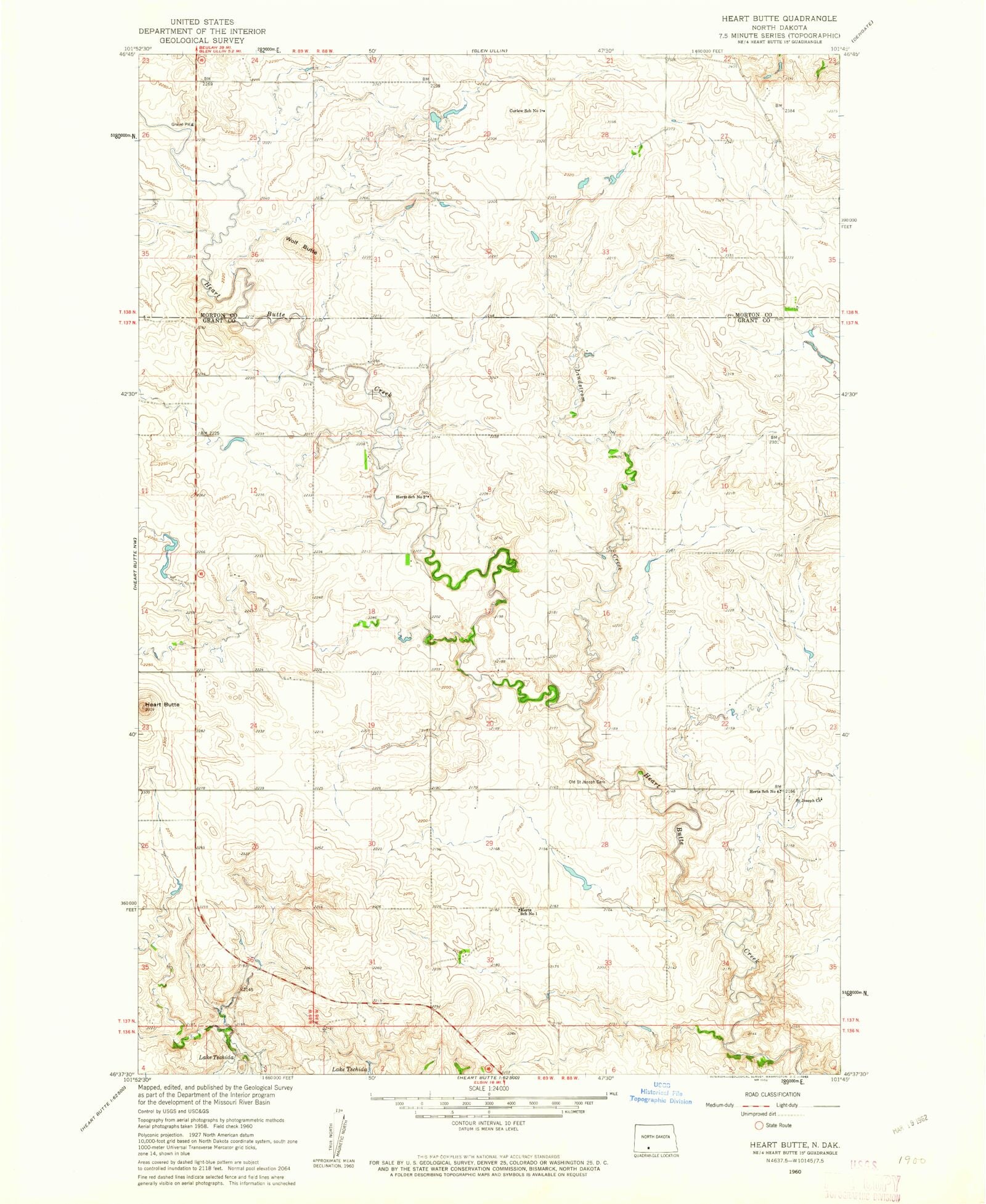 Classic USGS Heart Butte North Dakota 7.5'x7.5' Topo Map – MyTopo Map Store