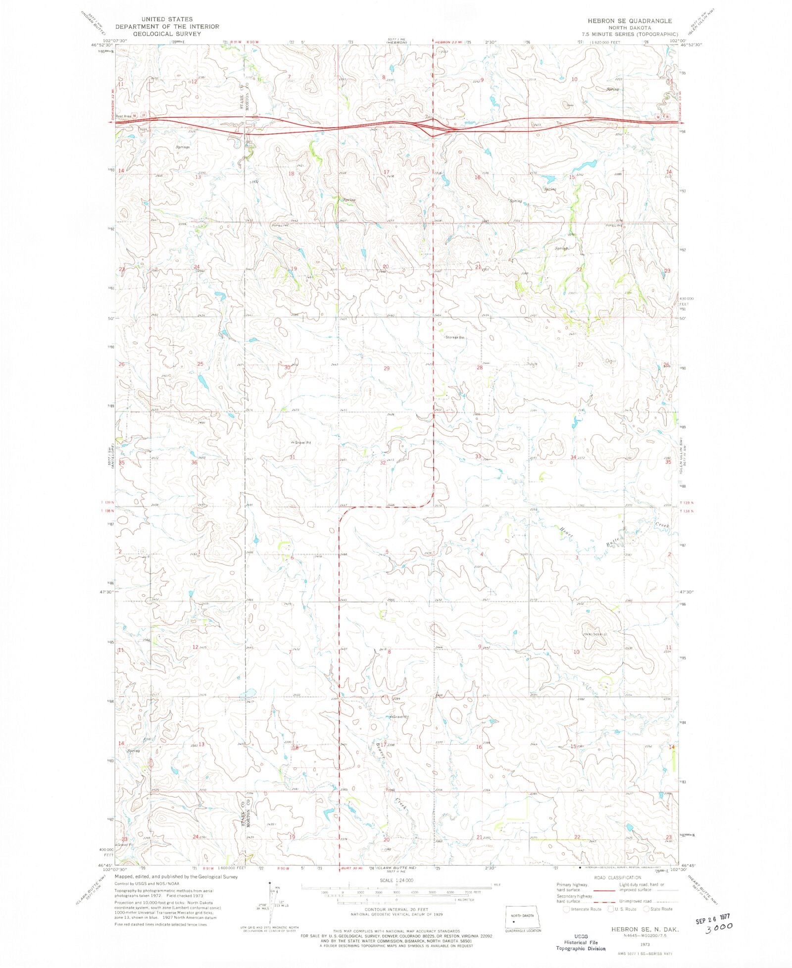 Classic USGS Hebron SE North Dakota 7.5'x7.5' Topo Map – MyTopo Map Store