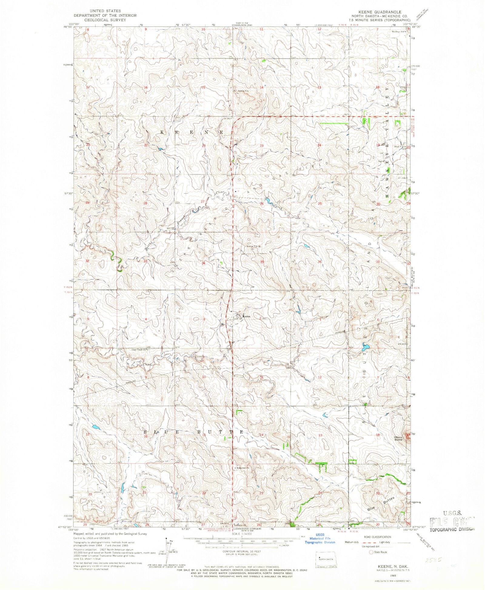 Classic USGS Keene North Dakota 7.5'x7.5' Topo Map – MyTopo Map Store