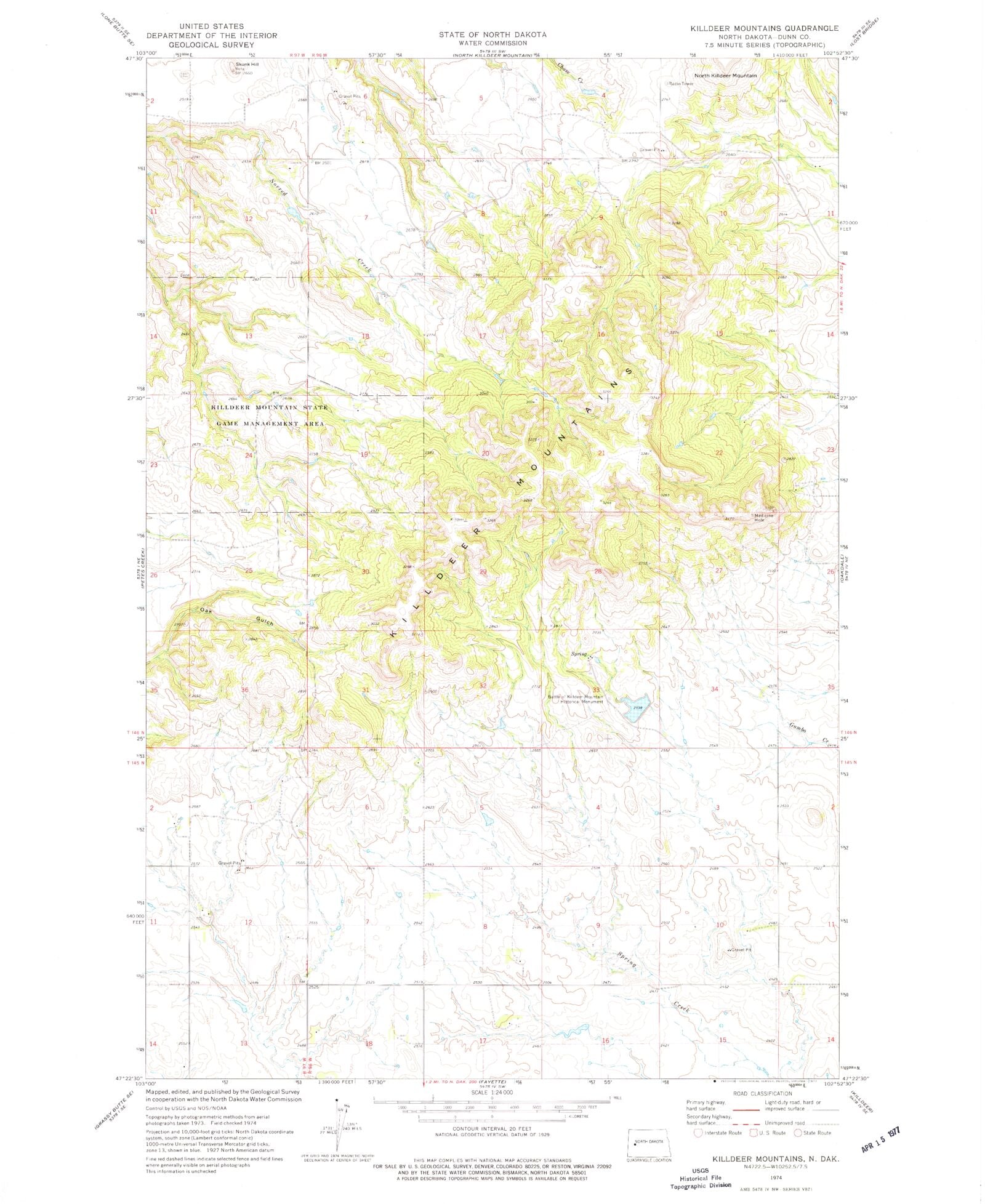 Classic USGS Killdeer Mountains North Dakota 7.5'x7.5' Topo Map ...