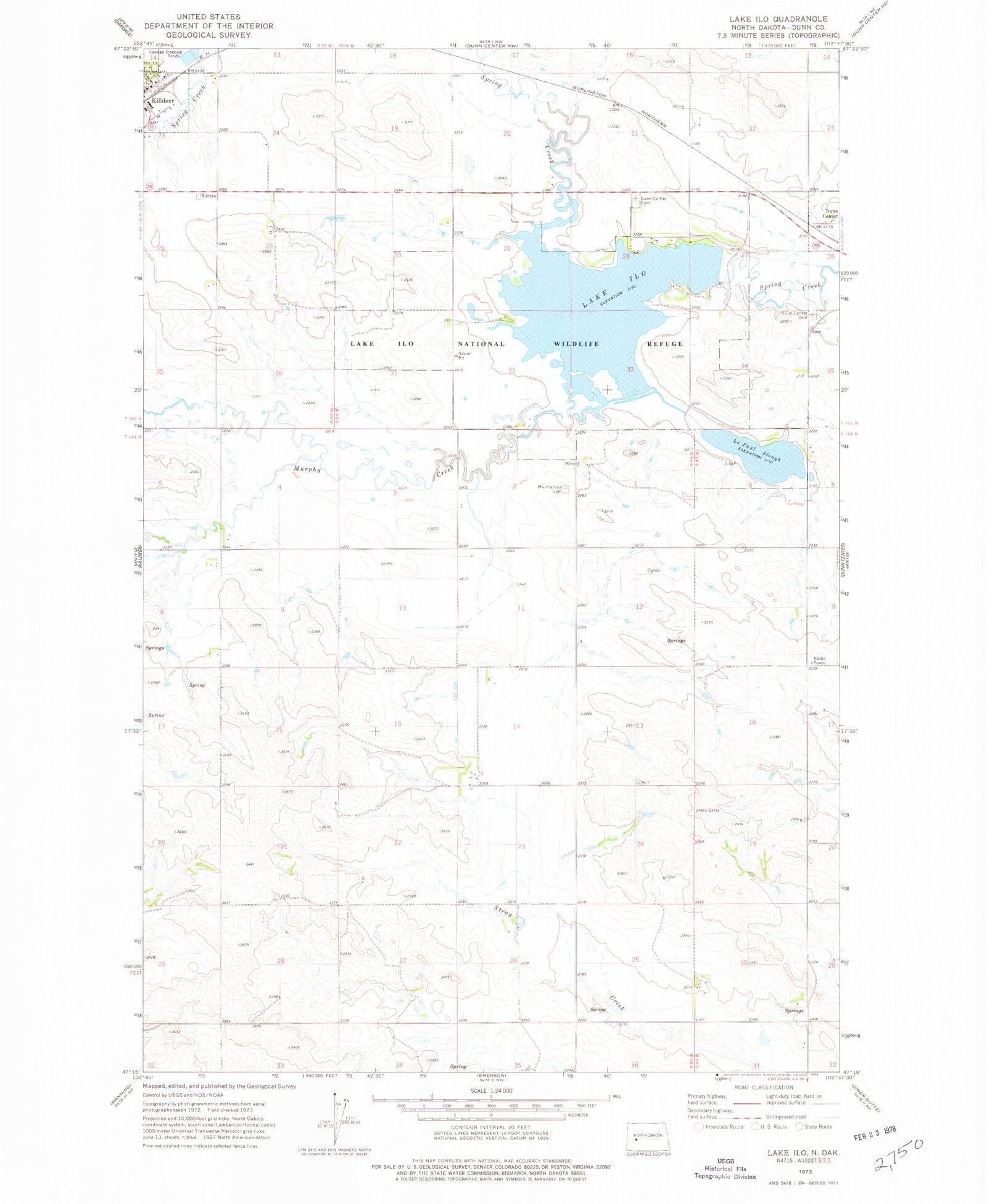 Classic USGS Lake Ilo North Dakota 7.5'x7.5' Topo Map – MyTopo Map Store