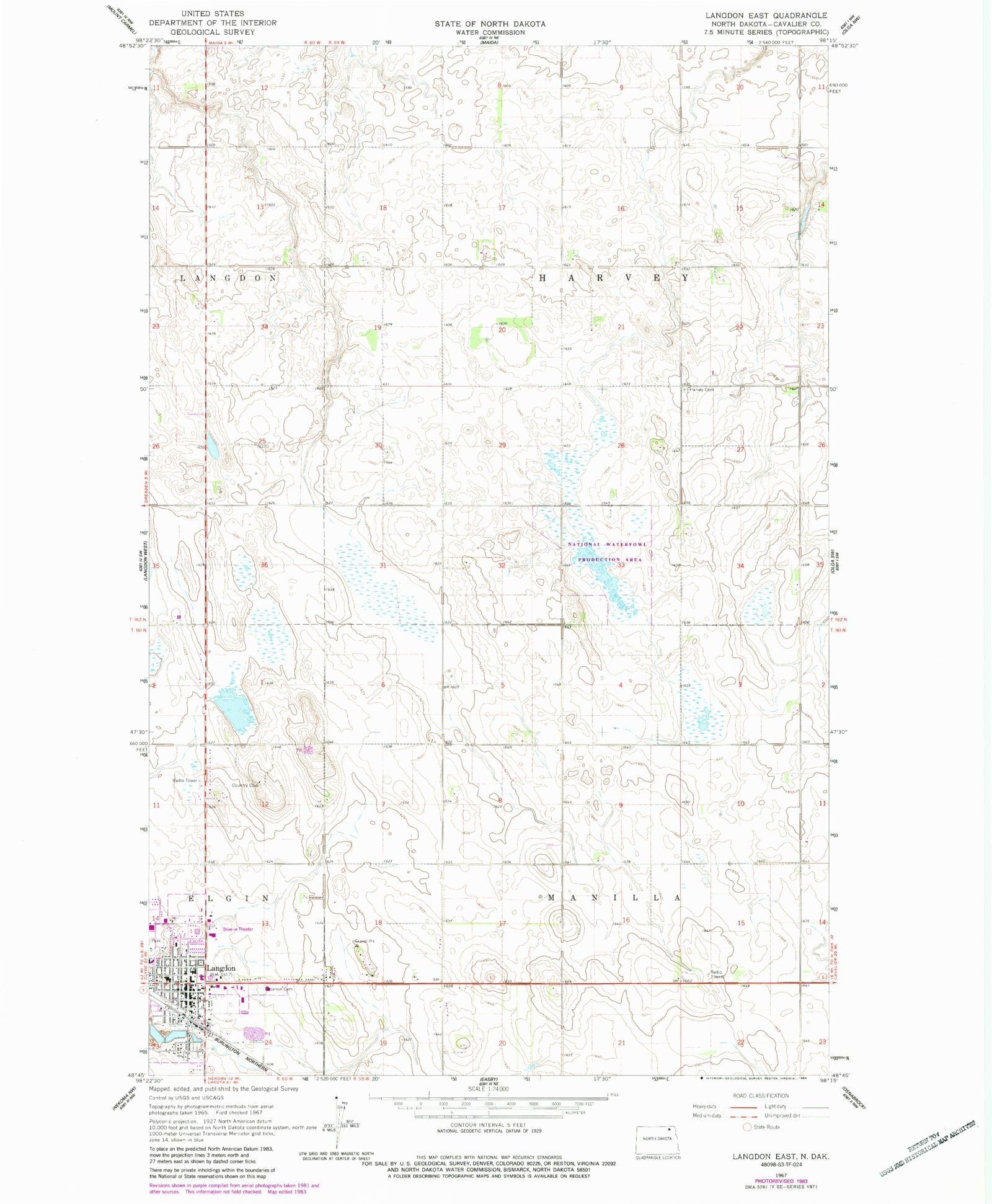 Classic USGS Langdon East North Dakota 7.5'x7.5' Topo Map – MyTopo Map ...