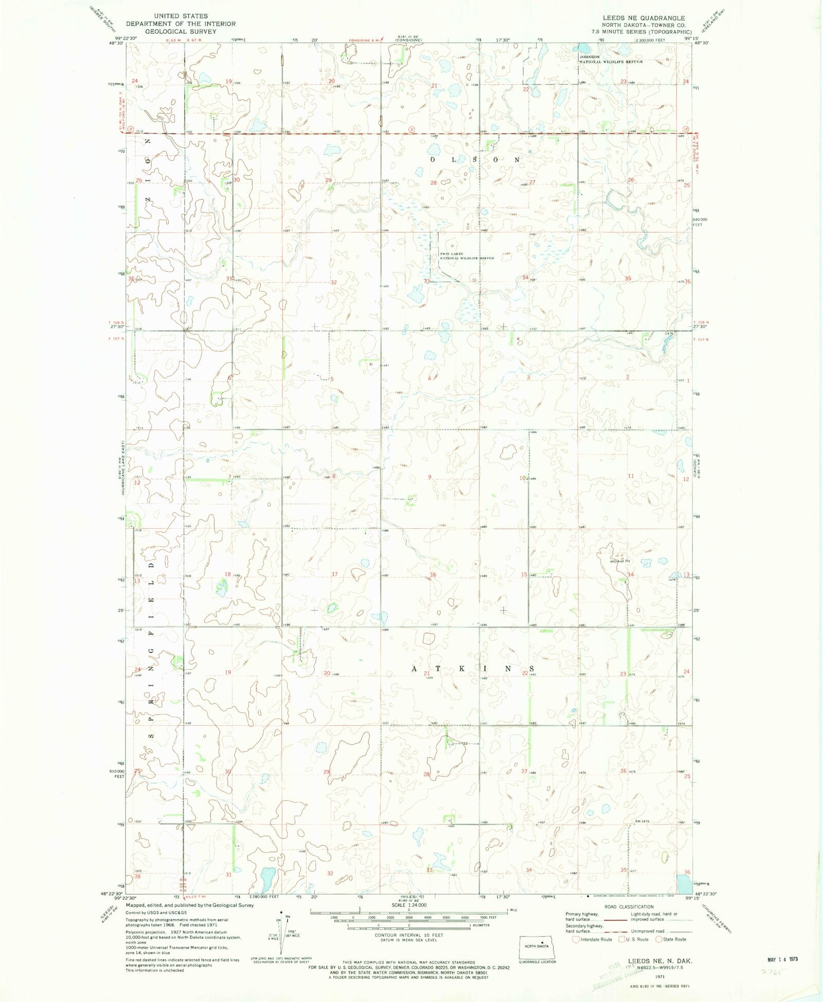 Classic USGS Leeds NE North Dakota 7.5'x7.5' Topo Map – MyTopo Map Store