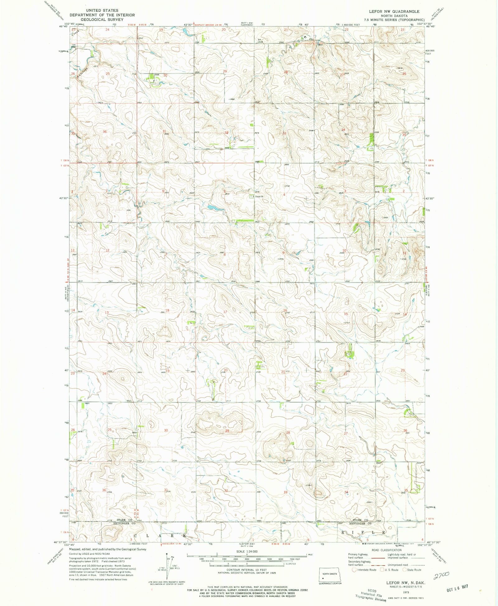 Classic USGS Lefor NW North Dakota 7.5'x7.5' Topo Map – MyTopo Map Store