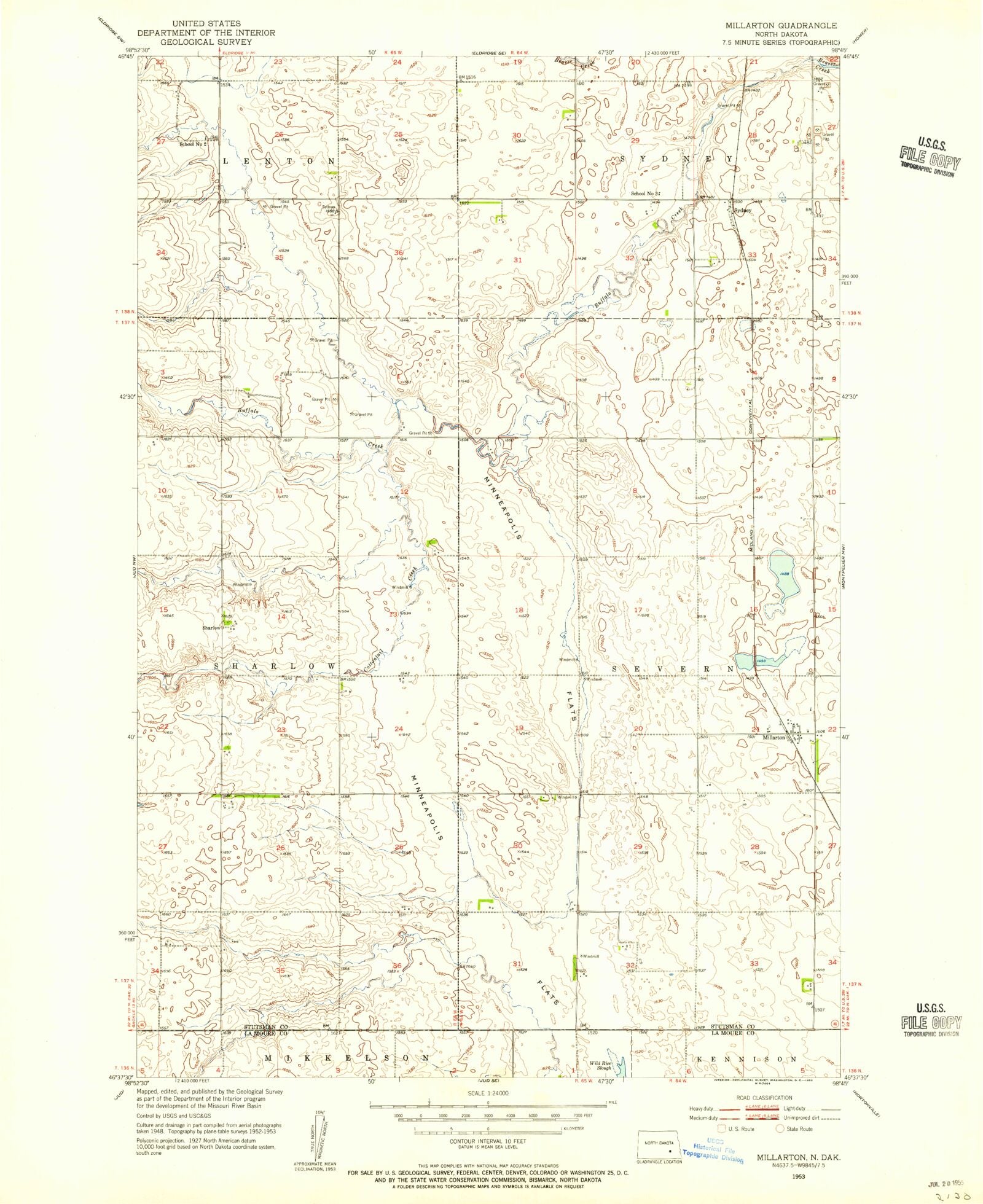 Classic USGS Millarton North Dakota 7.5'x7.5' Topo Map – MyTopo Map Store