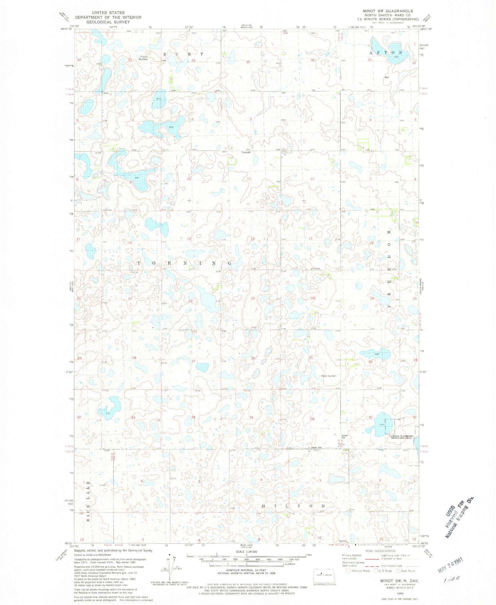 Classic USGS Minot SW North Dakota 7.5'x7.5' Topo Map – MyTopo Map Store