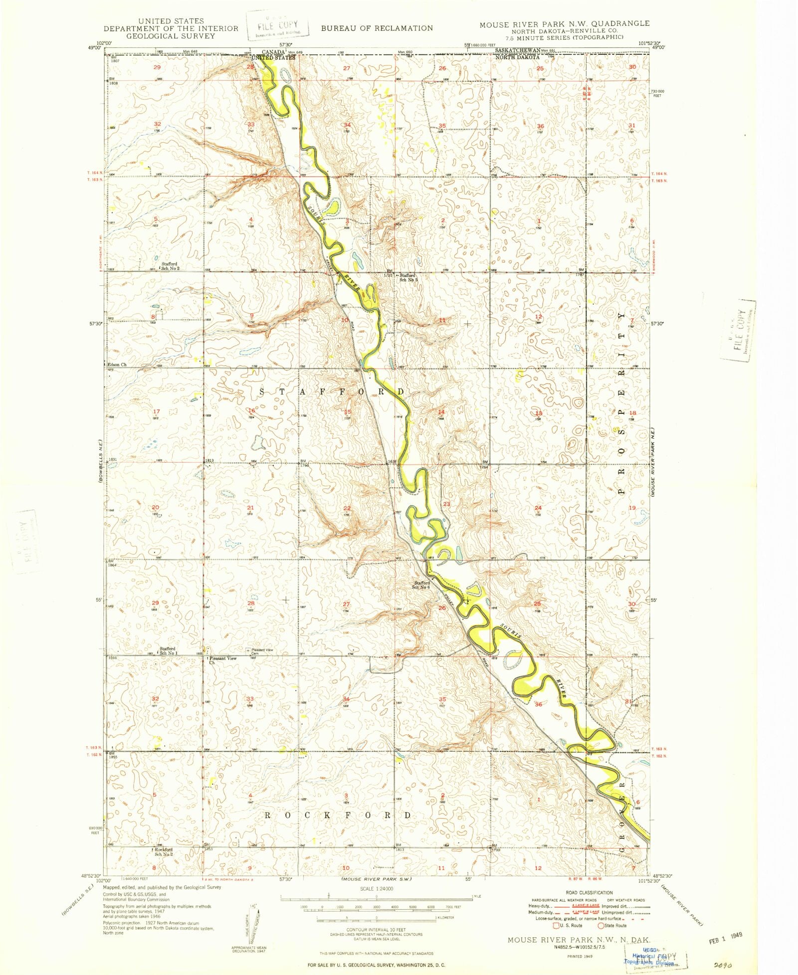 Classic USGS Mouse River Park NW North Dakota 7.5'x7.5' Topo Map ...
