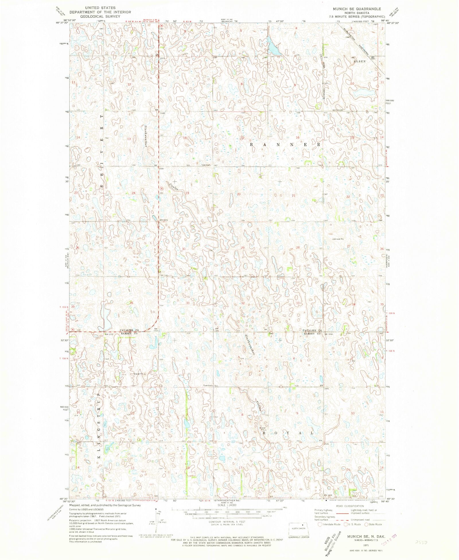Classic USGS Munich SE North Dakota 7.5'x7.5' Topo Map – MyTopo Map Store