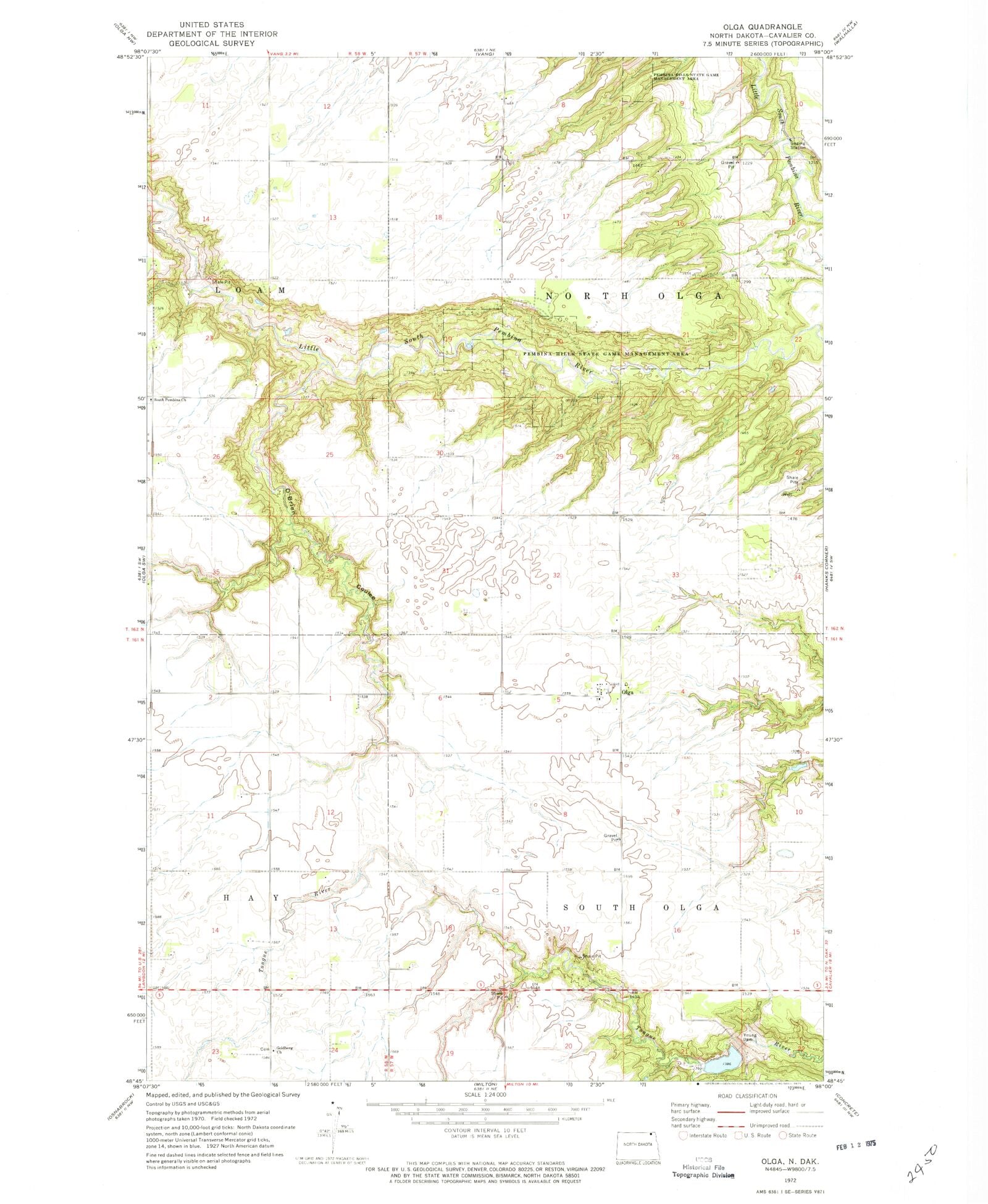 Classic USGS Olga North Dakota 7.5'x7.5' Topo Map – MyTopo Map Store