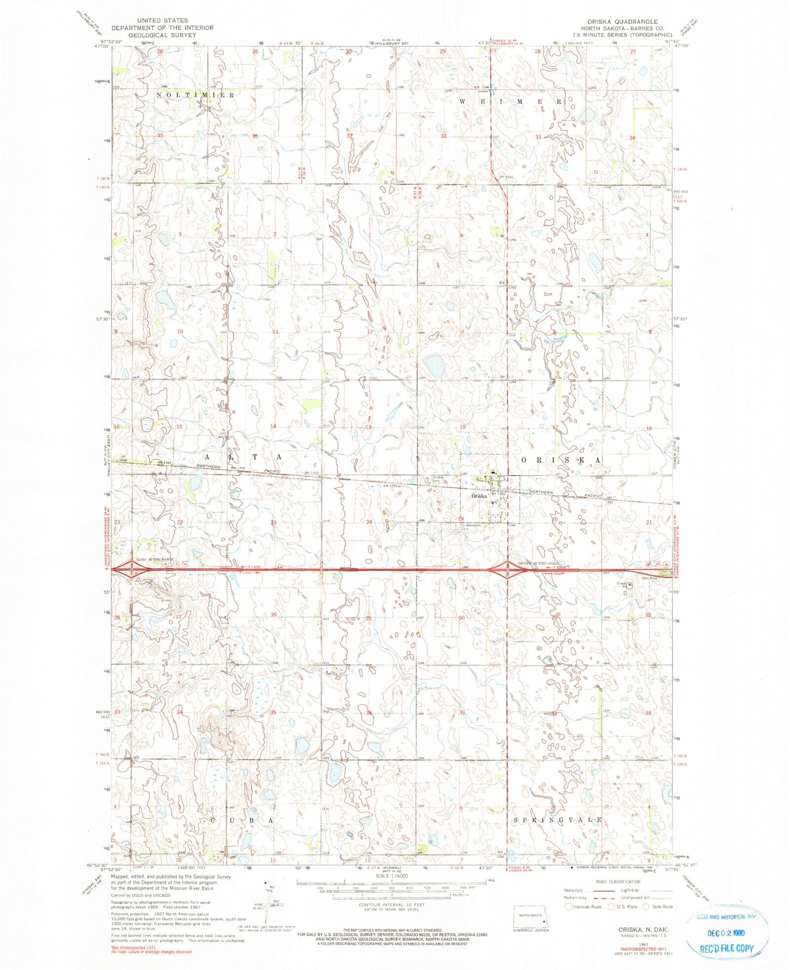 Classic USGS Oriska North Dakota 7.5'x7.5' Topo Map – MyTopo Map Store