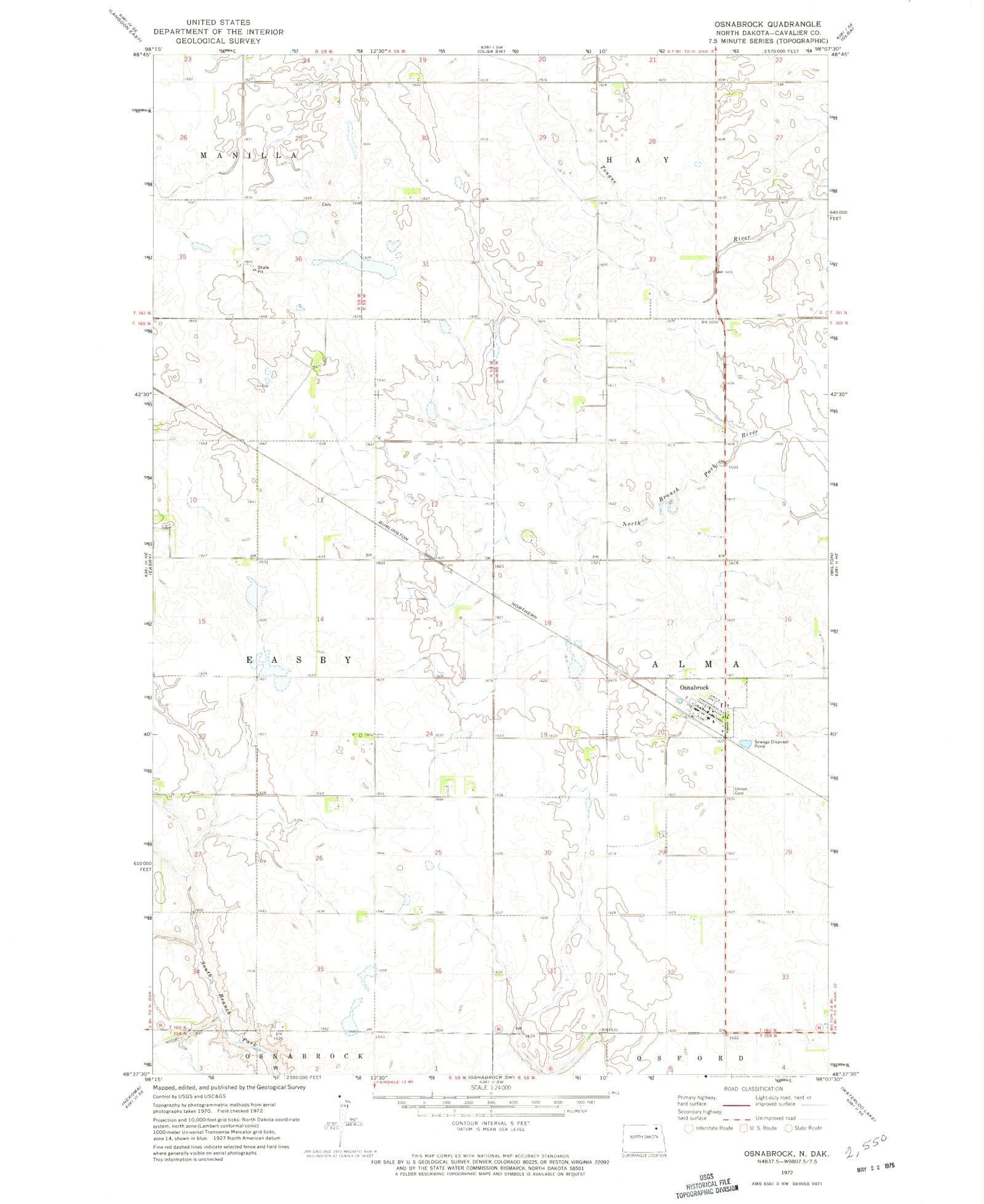 Classic USGS Osnabrock North Dakota 7.5'x7.5' Topo Map – MyTopo Map Store