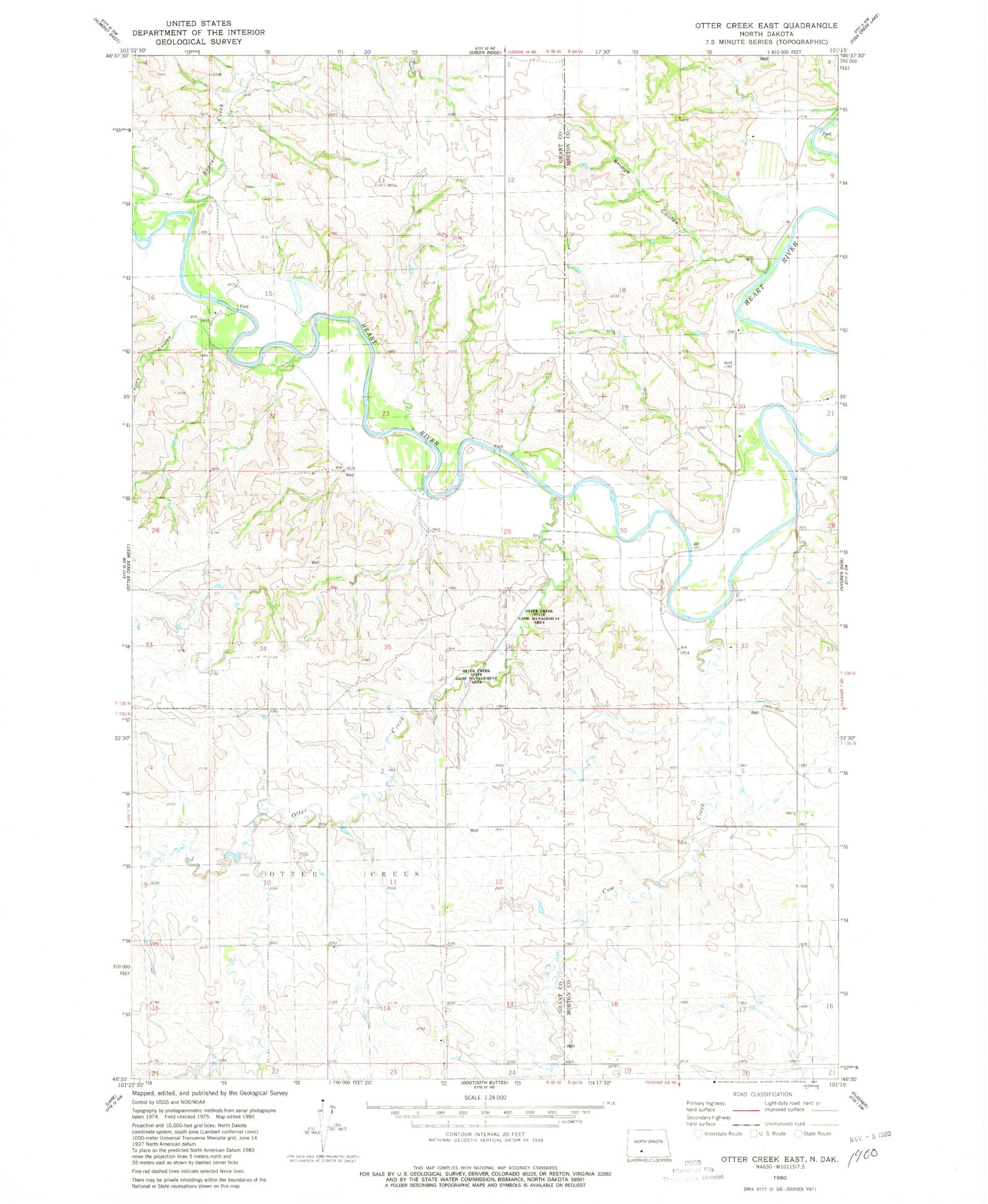 Classic USGS Otter Creek East North Dakota 7.5'x7.5' Topo Map – MyTopo ...
