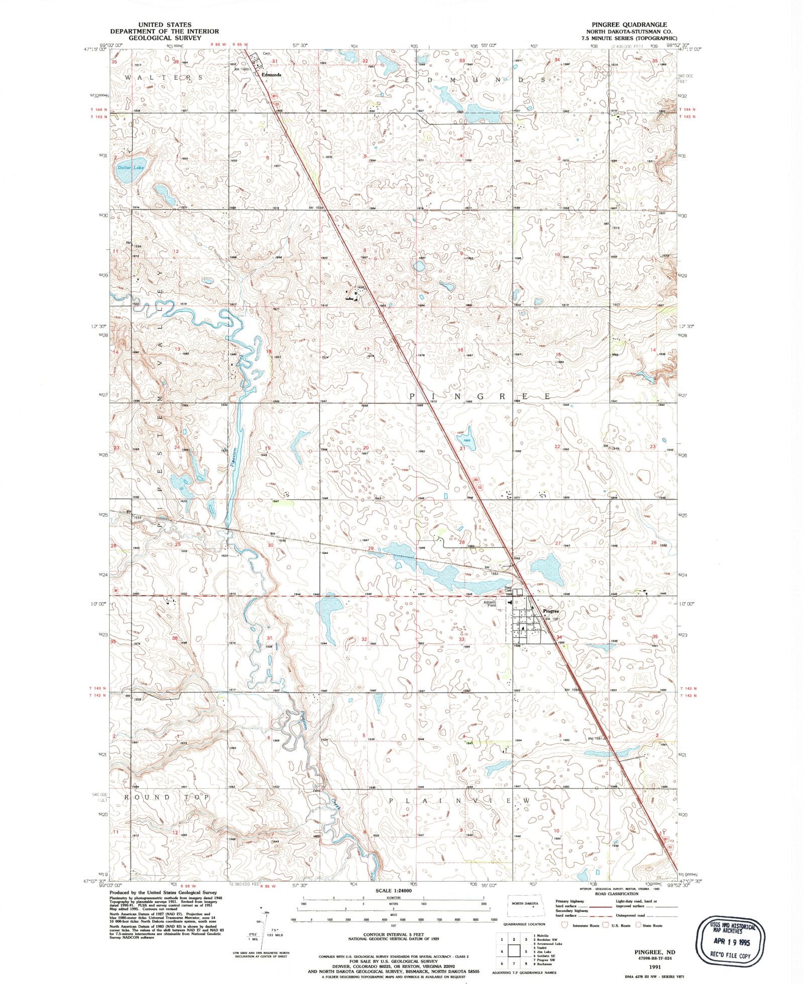 Classic USGS Pingree North Dakota 7.5'x7.5' Topo Map – MyTopo Map Store