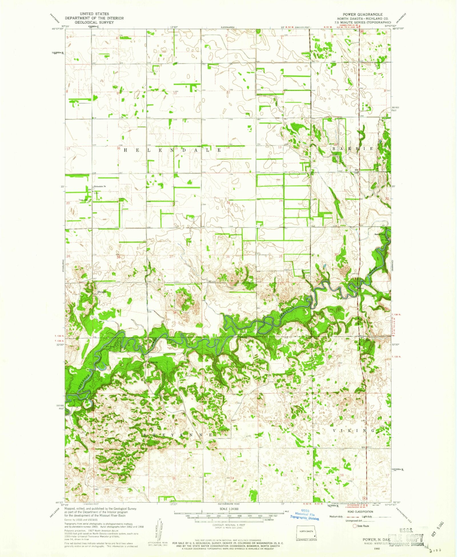 Classic USGS Power North Dakota 7.5'x7.5' Topo Map – MyTopo Map Store