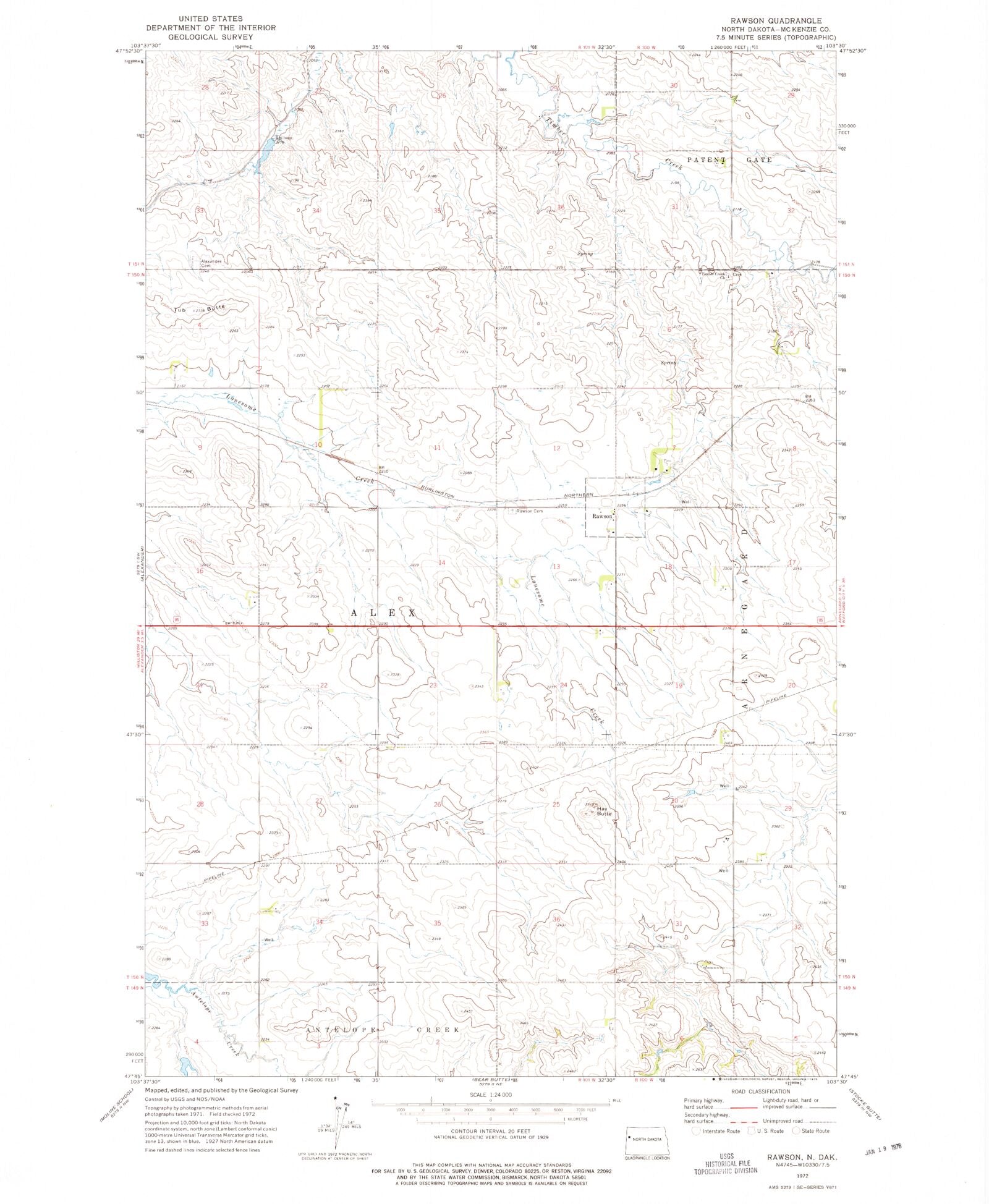 Classic USGS Rawson North Dakota 7.5'x7.5' Topo Map – MyTopo Map Store