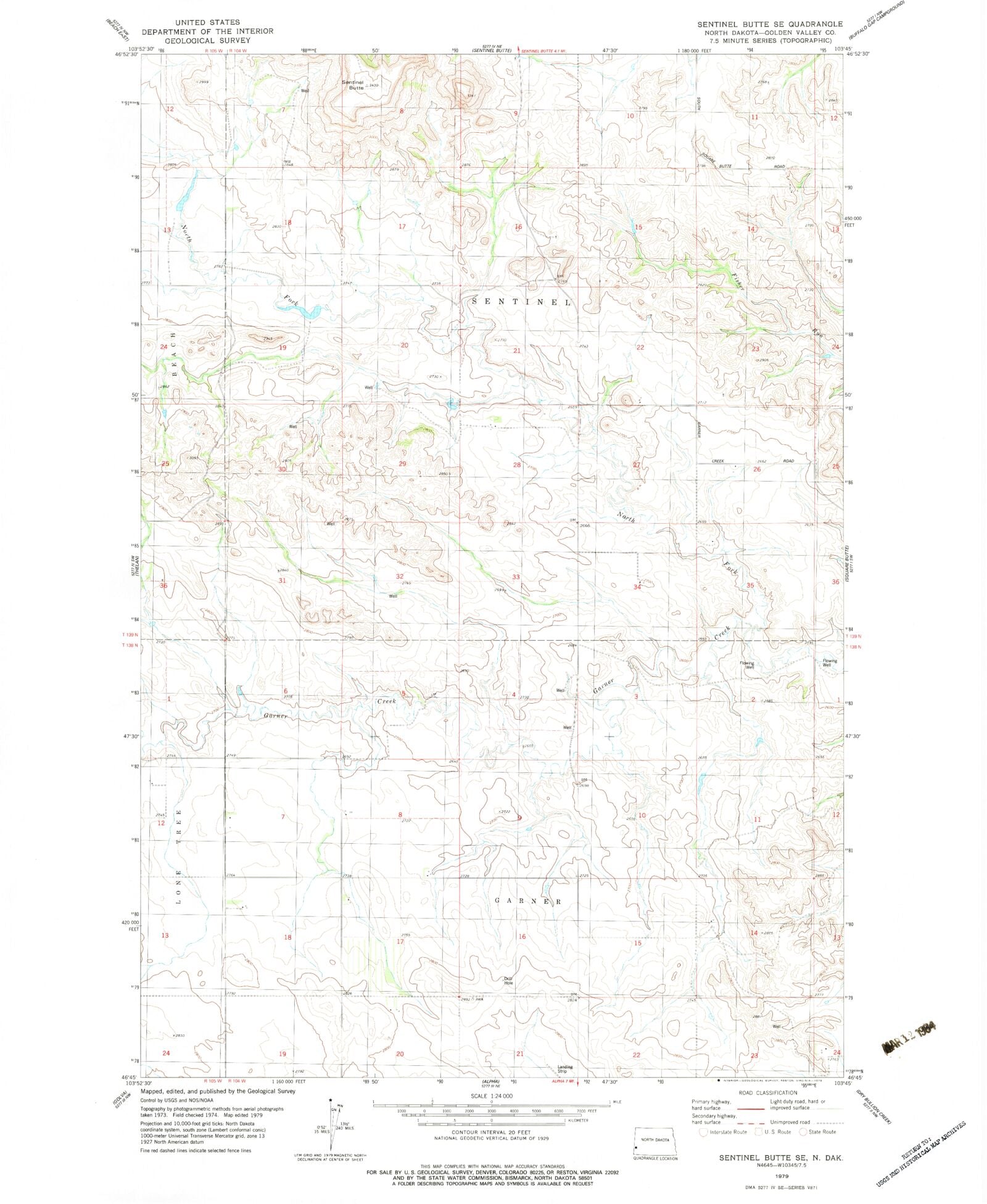 Classic USGS Sentinel Butte SE North Dakota 7.5'x7.5' Topo Map – MyTopo ...