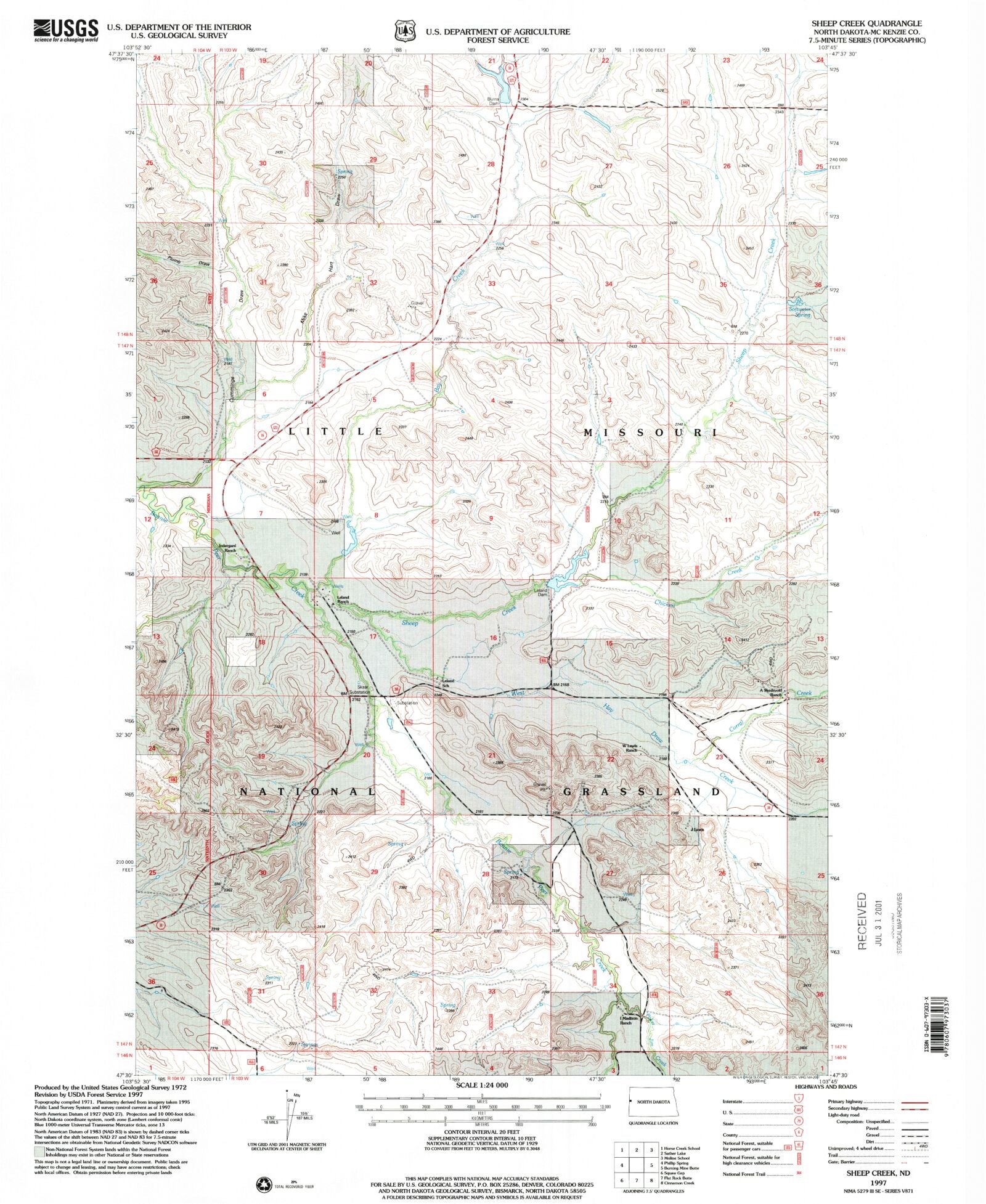 Classic USGS Sheep Creek North Dakota 7.5'x7.5' Topo Map – MyTopo Map Store