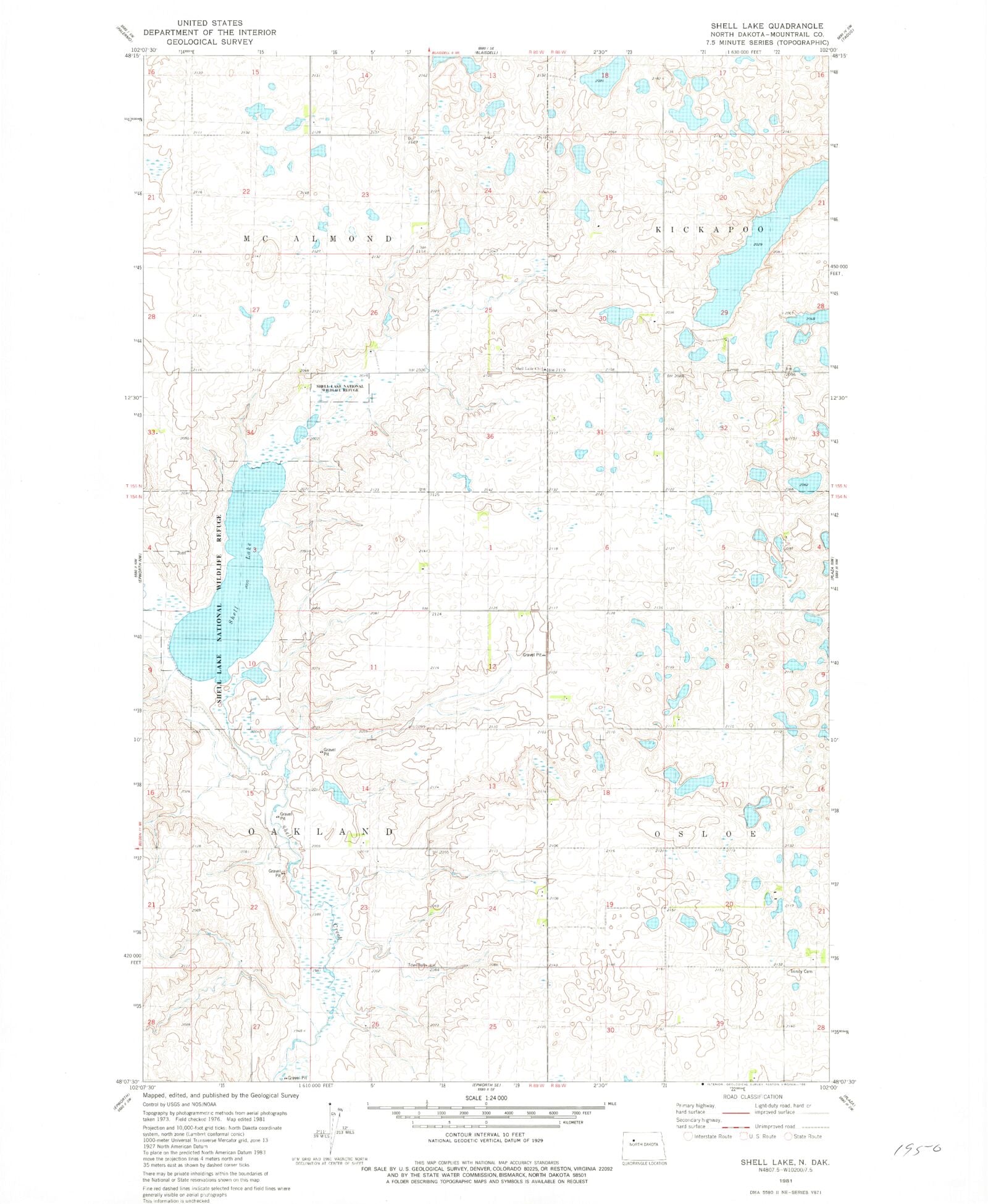 Classic USGS Shell Lake North Dakota 7.5'x7.5' Topo Map – MyTopo Map Store