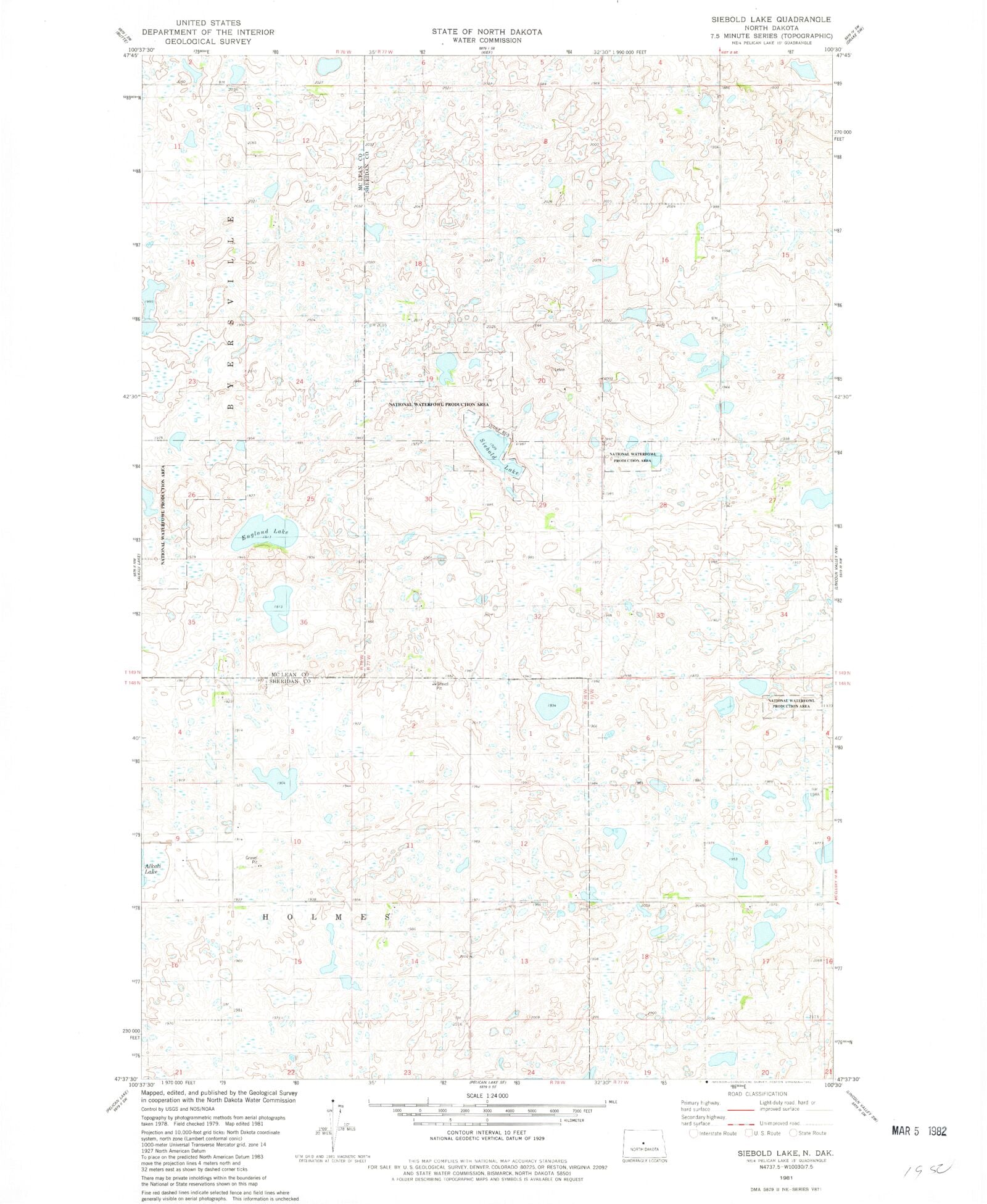 Classic USGS Siebold Lake North Dakota 7.5'x7.5' Topo Map – MyTopo Map Store