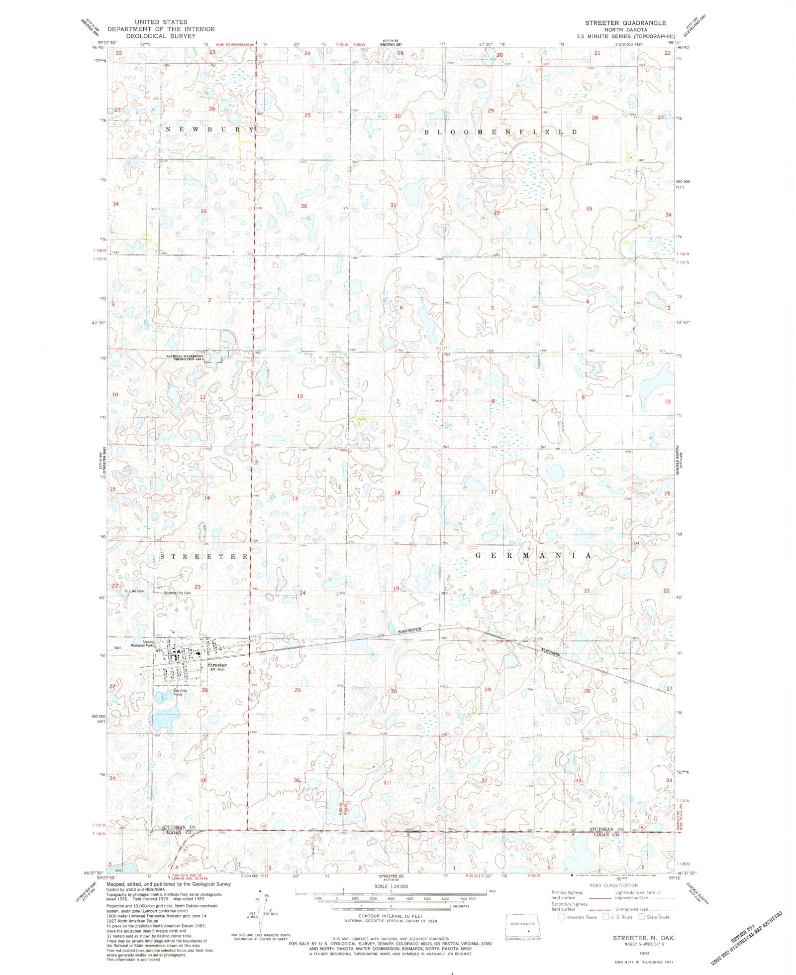 Classic USGS Streeter North Dakota 7.5'x7.5' Topo Map – MyTopo Map Store