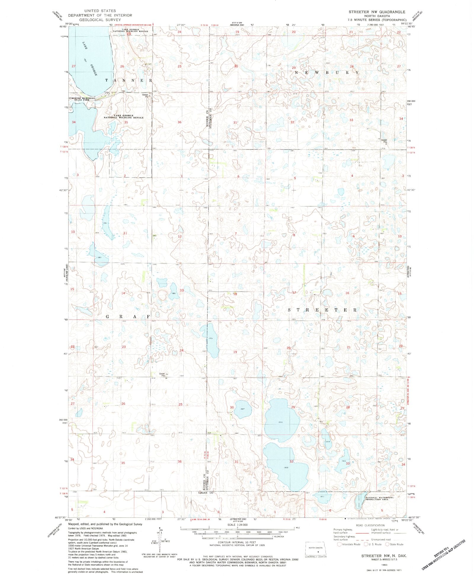 Classic USGS Streeter NW North Dakota 7.5'x7.5' Topo Map – MyTopo Map Store