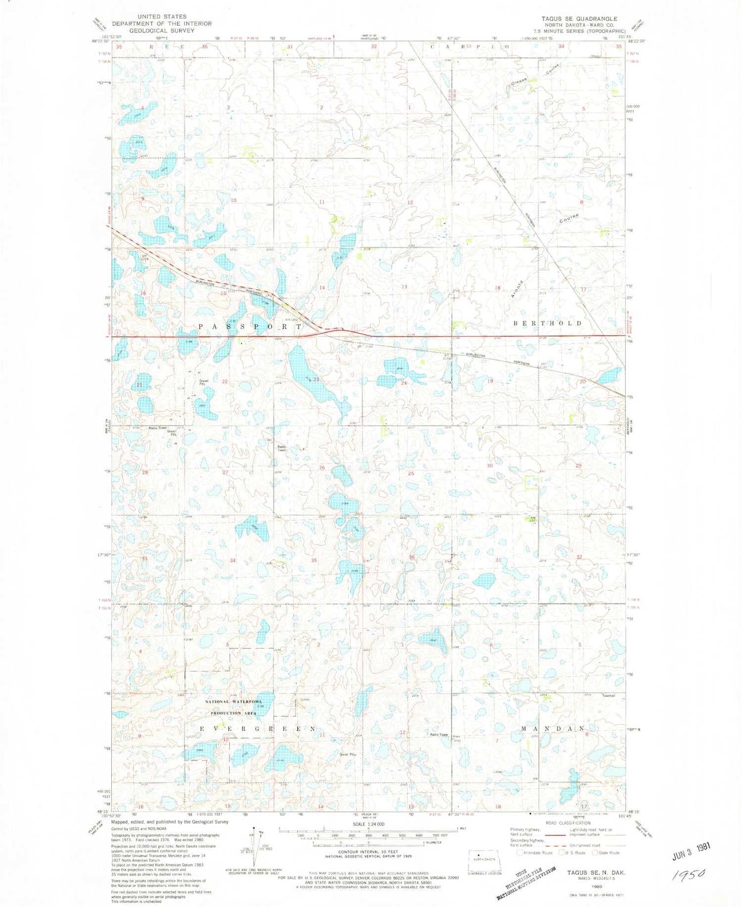 Classic USGS Tagus SE North Dakota 7.5'x7.5' Topo Map – MyTopo Map Store