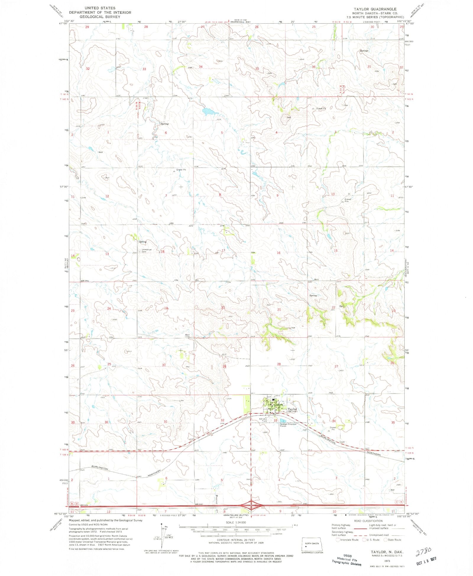 Classic USGS Taylor North Dakota 7.5'x7.5' Topo Map – MyTopo Map Store
