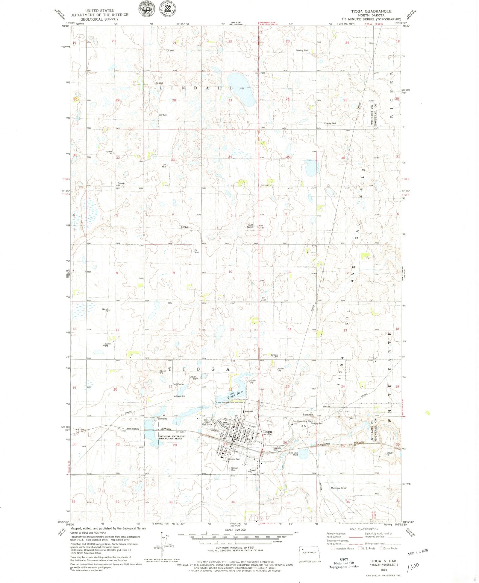 Classic USGS Tioga North Dakota 7.5'x7.5' Topo Map – MyTopo Map Store