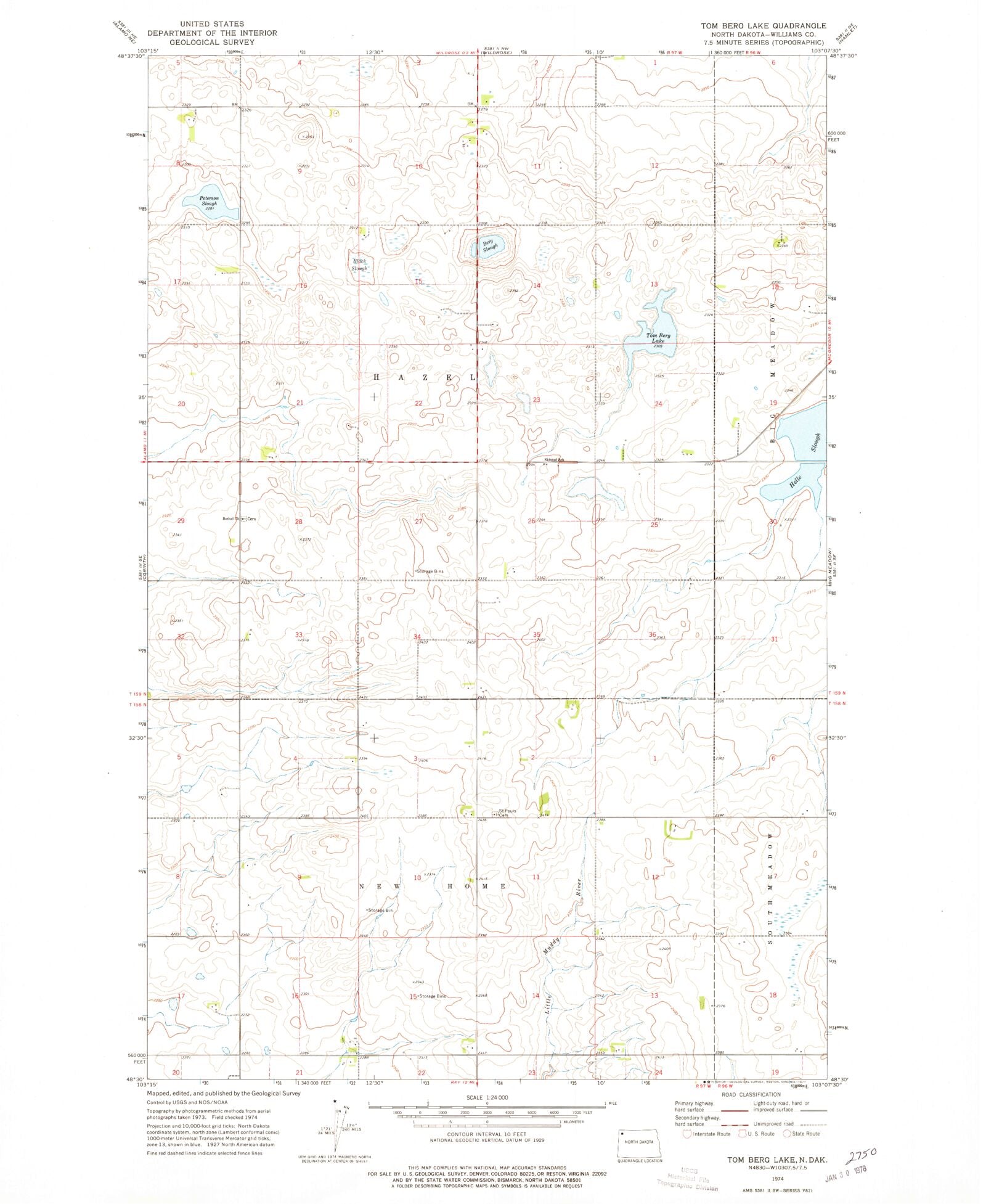 Classic USGS Tom Berg Lake North Dakota 7.5'x7.5' Topo Map – MyTopo Map ...
