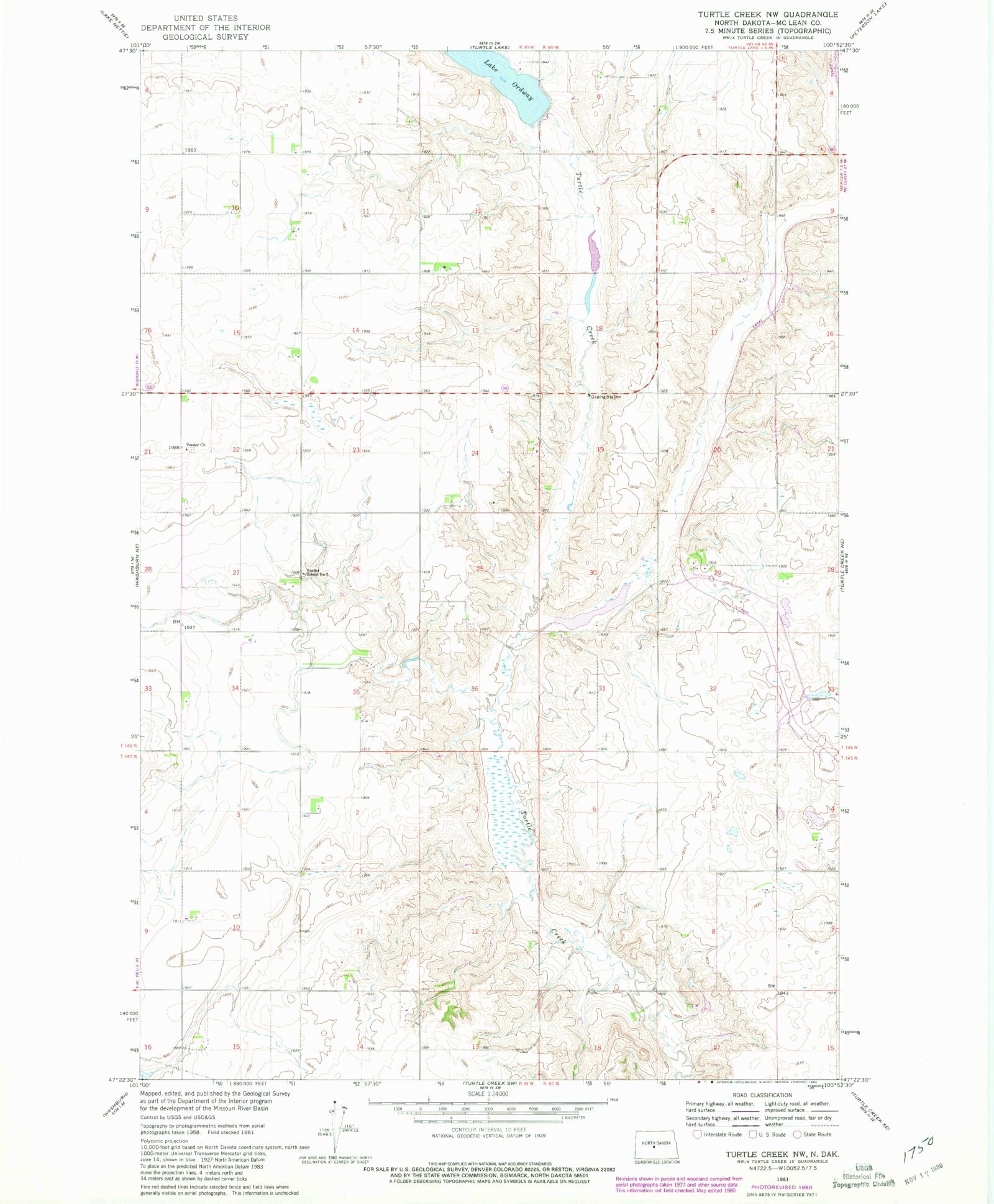 Classic USGS Turtle Creek NW North Dakota 7.5'x7.5' Topo Map – MyTopo ...