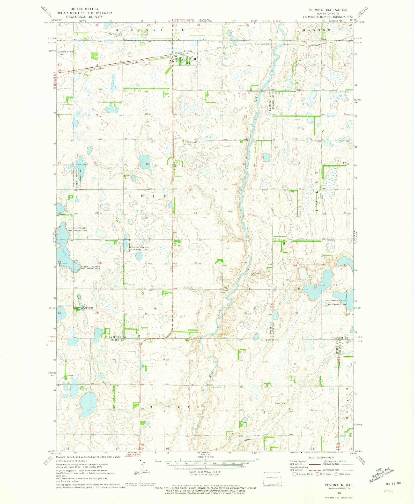 Classic USGS Verona North Dakota 7.5'x7.5' Topo Map – MyTopo Map Store