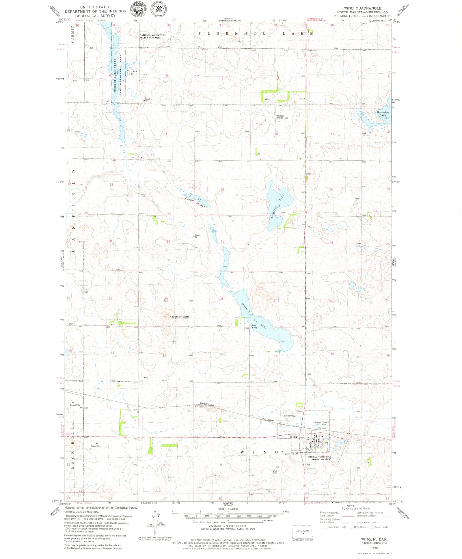 Classic USGS Wing North Dakota 7.5'x7.5' Topo Map – MyTopo Map Store