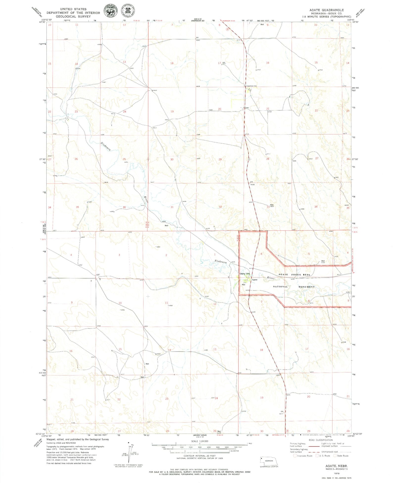 Classic USGS Agate Nebraska 7.5'x7.5' Topo Map – MyTopo Map Store