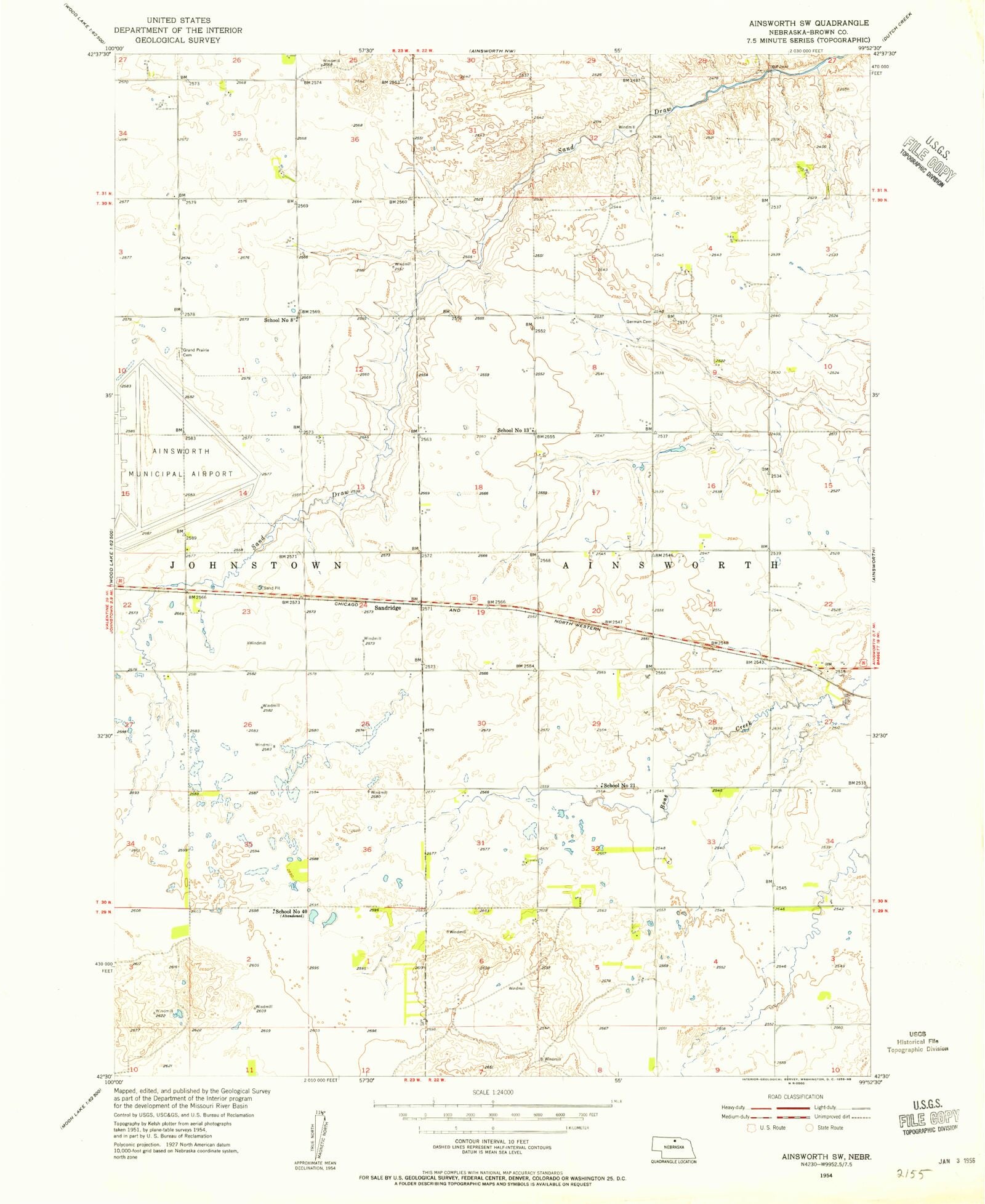 Classic USGS Ainsworth SW Nebraska 7.5'x7.5' Topo Map – MyTopo Map Store