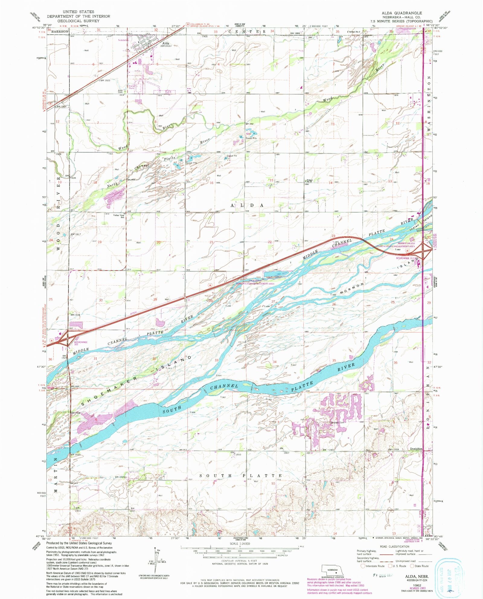 Classic USGS Alda Nebraska 7.5'x7.5' Topo Map – MyTopo Map Store