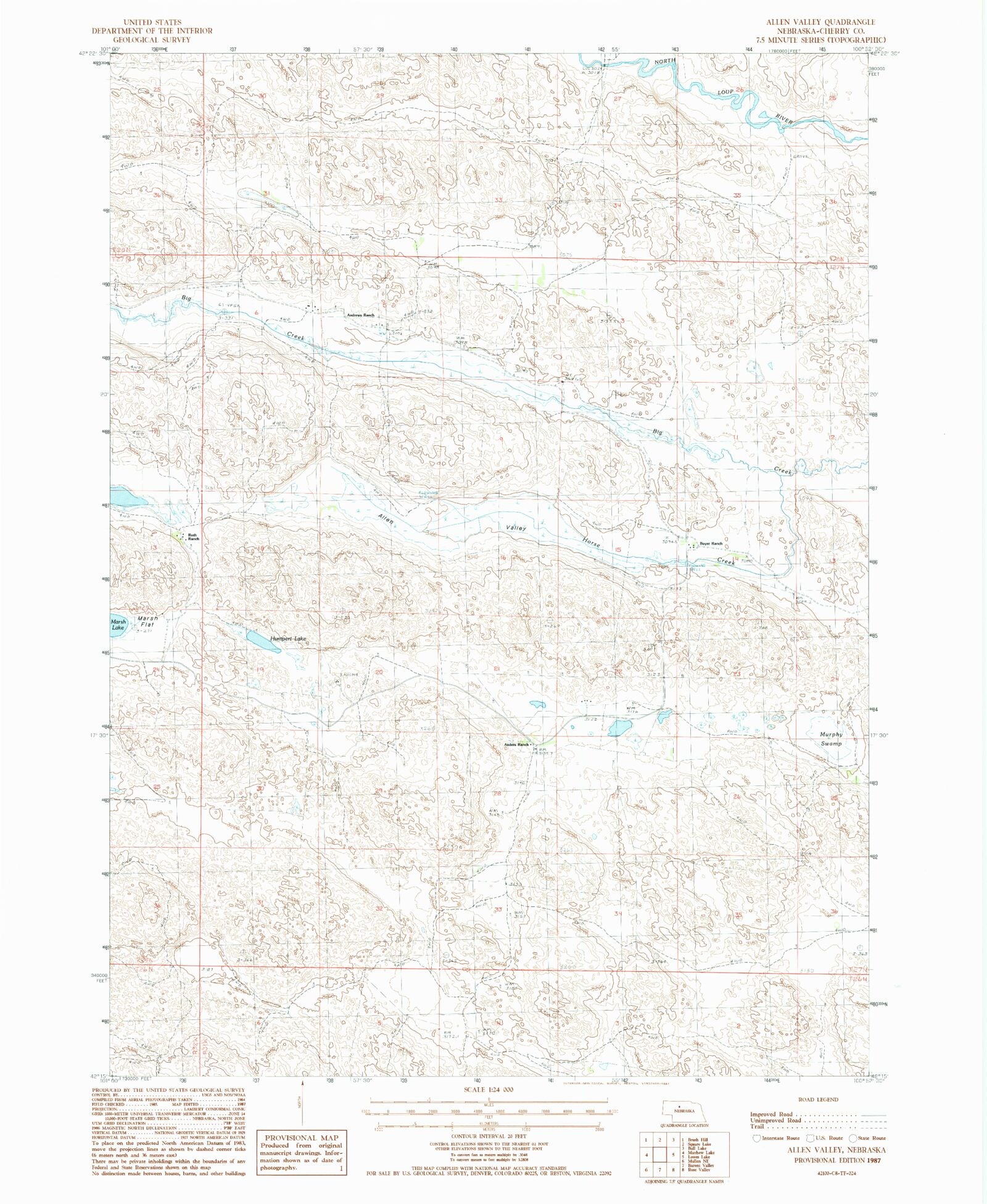 Classic USGS Allen Valley Nebraska 7.5'x7.5' Topo Map – MyTopo Map Store