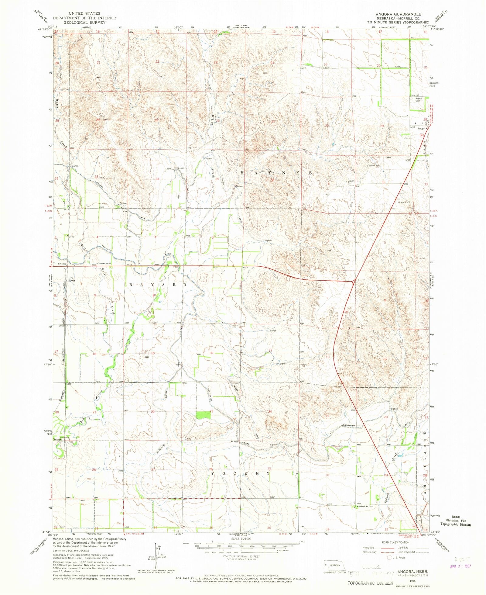 Classic USGS Angora Nebraska 7.5'x7.5' Topo Map – MyTopo Map Store