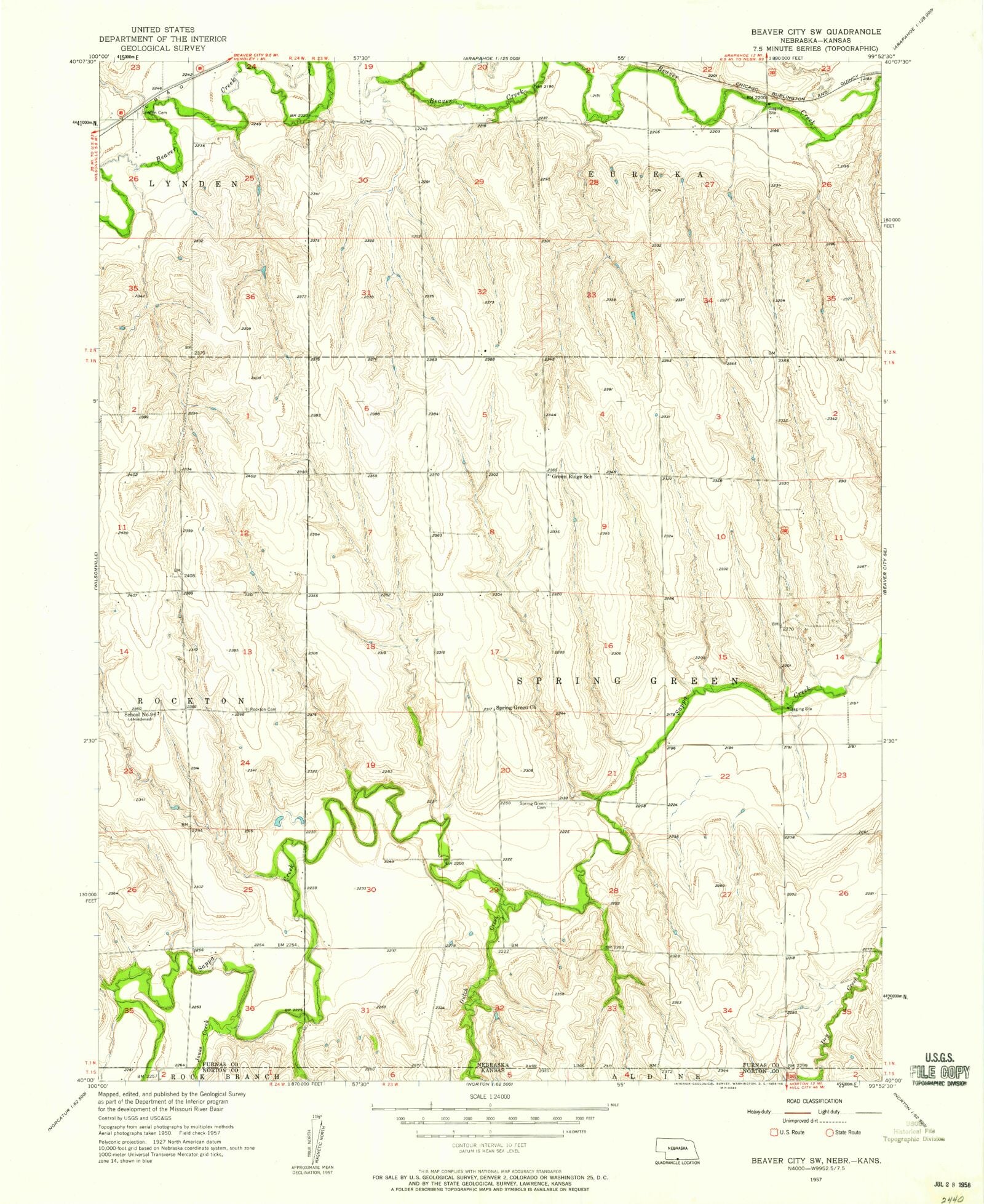 Classic USGS Beaver City SW Nebraska 7.5'x7.5' Topo Map – MyTopo Map Store