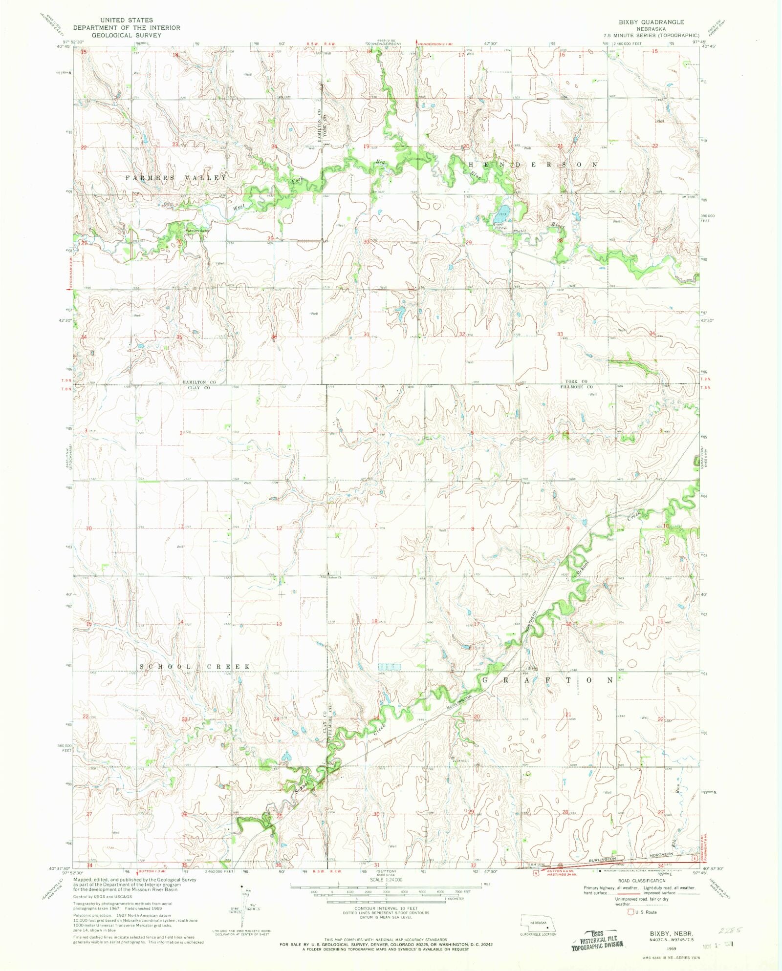 Classic USGS Bixby Nebraska 7.5'x7.5' Topo Map – MyTopo Map Store