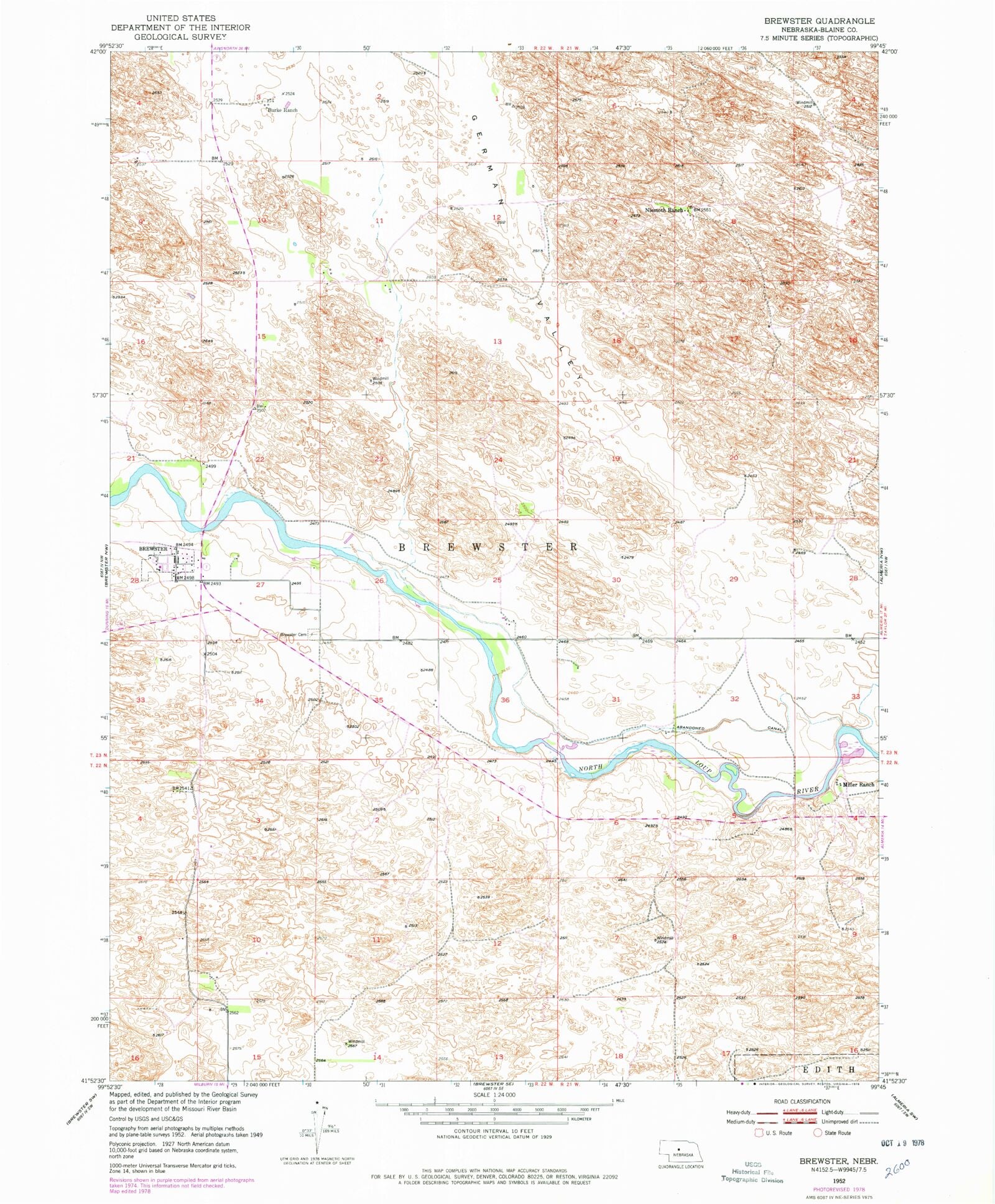 Classic USGS Brewster Nebraska 7.5'x7.5' Topo Map – MyTopo Map Store
