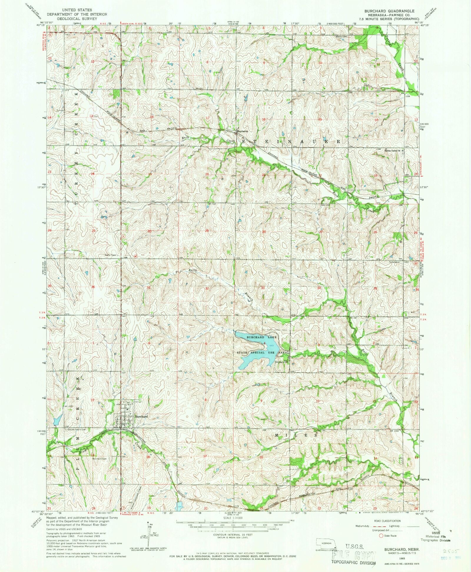Classic USGS Burchard Nebraska 7.5'x7.5' Topo Map – MyTopo Map Store