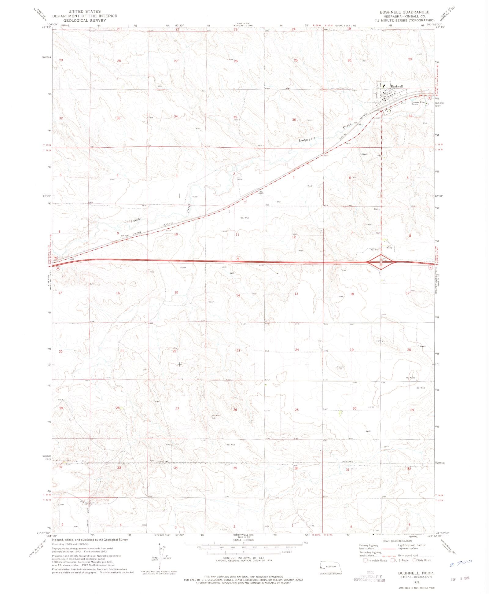 Classic USGS Bushnell Nebraska 7.5'x7.5' Topo Map – MyTopo Map Store