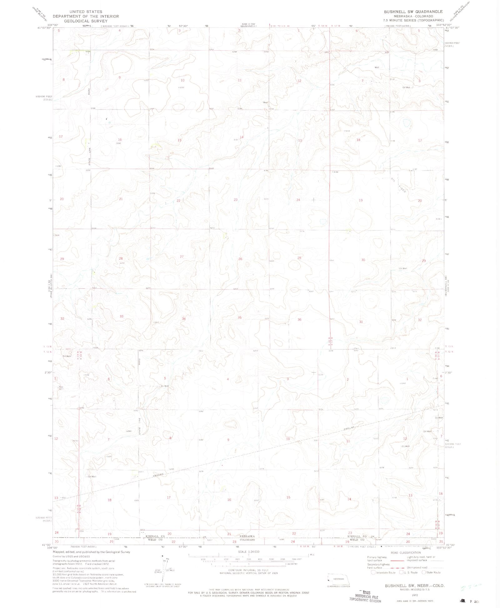 Classic USGS Bushnell SW Nebraska 7.5'x7.5' Topo Map – MyTopo Map Store